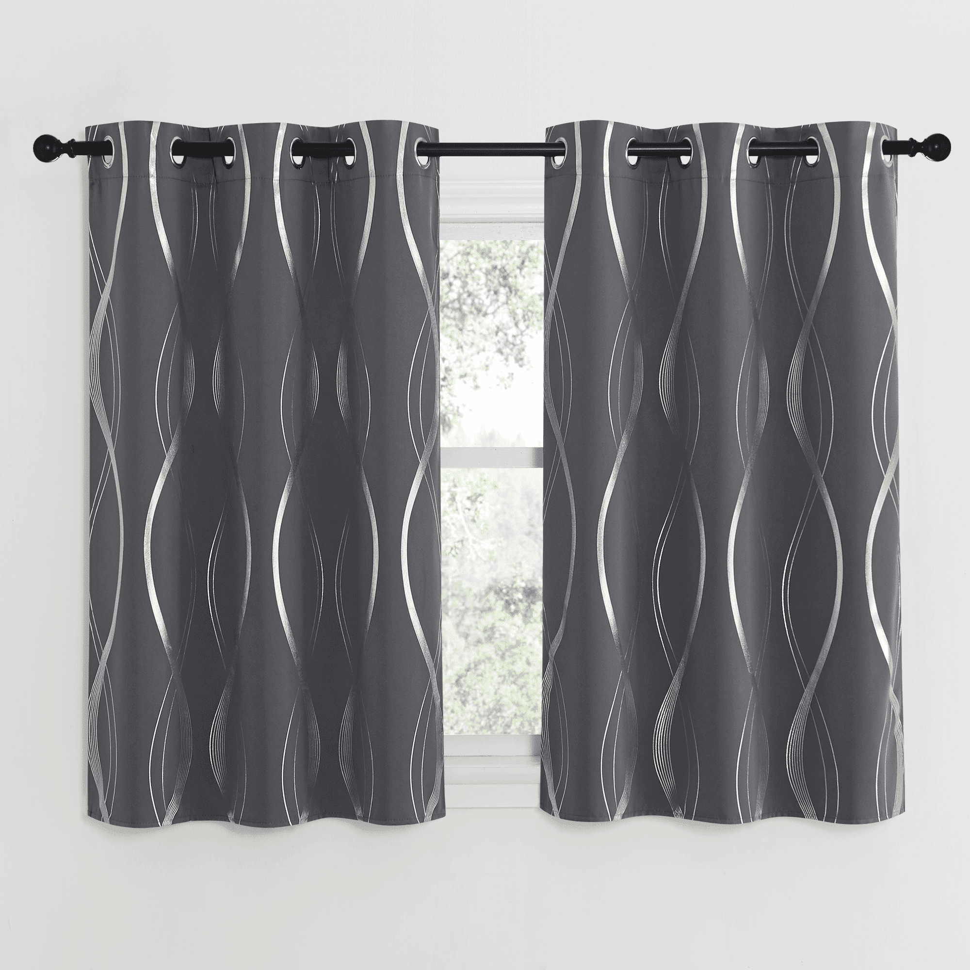 NICETOWN Elegant Gray Wave Line Foil Print Pattern Grommet Room ...