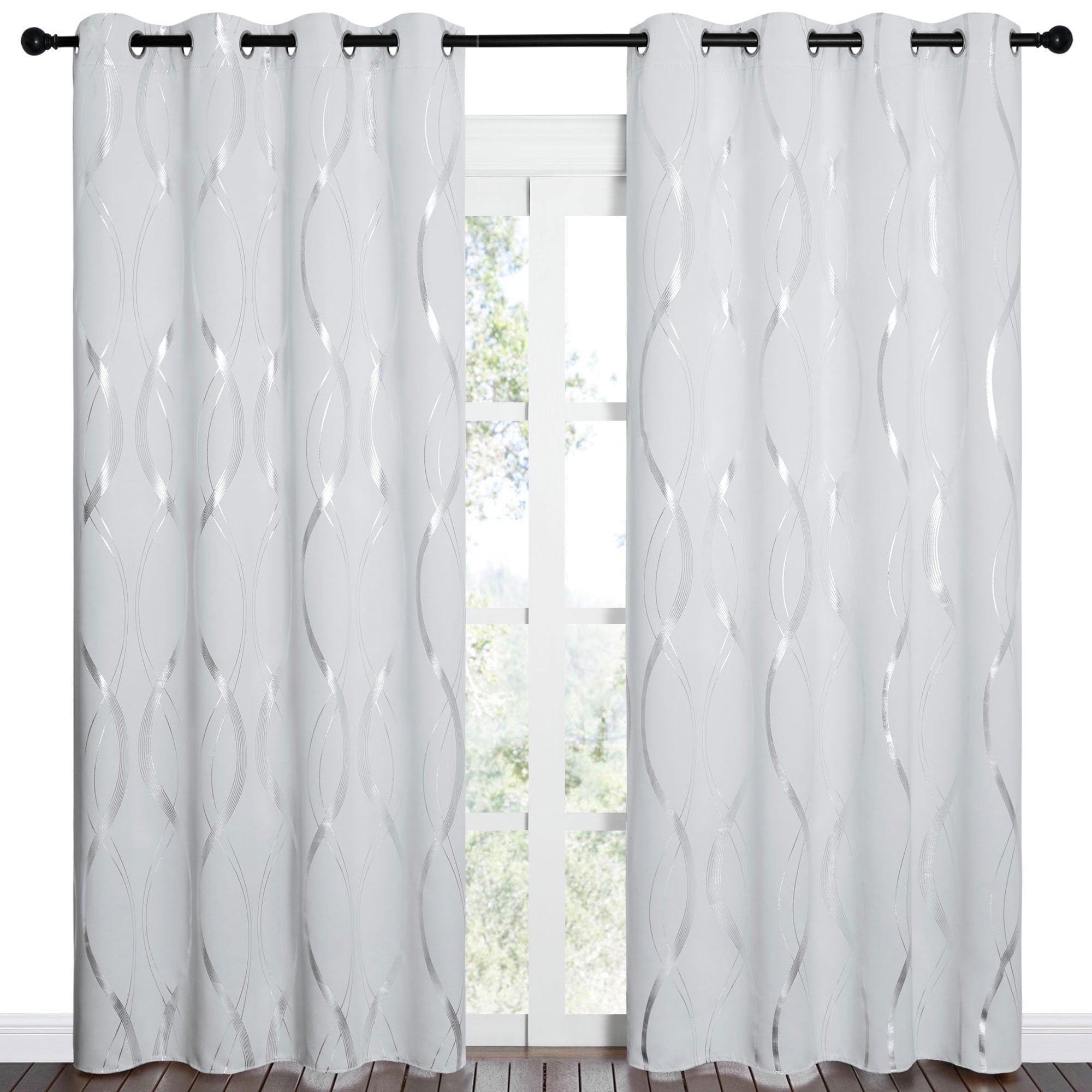 NICETOWN Elegant Wave Line Foil Print Home Grommet Blackout Valances ...