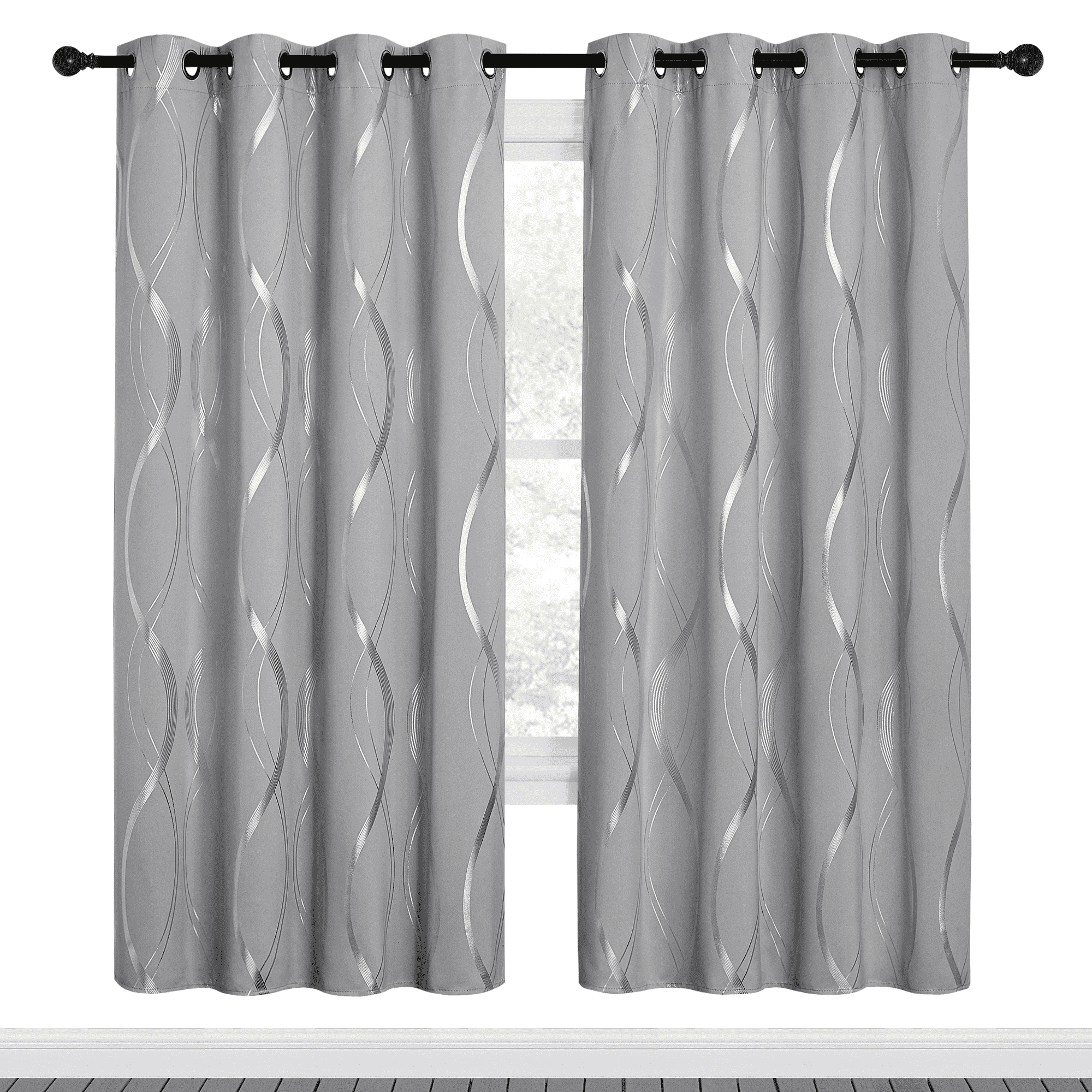 NICETOWN Elegant Wave Line Foil Print Silver Grey Thermal Insulated ...