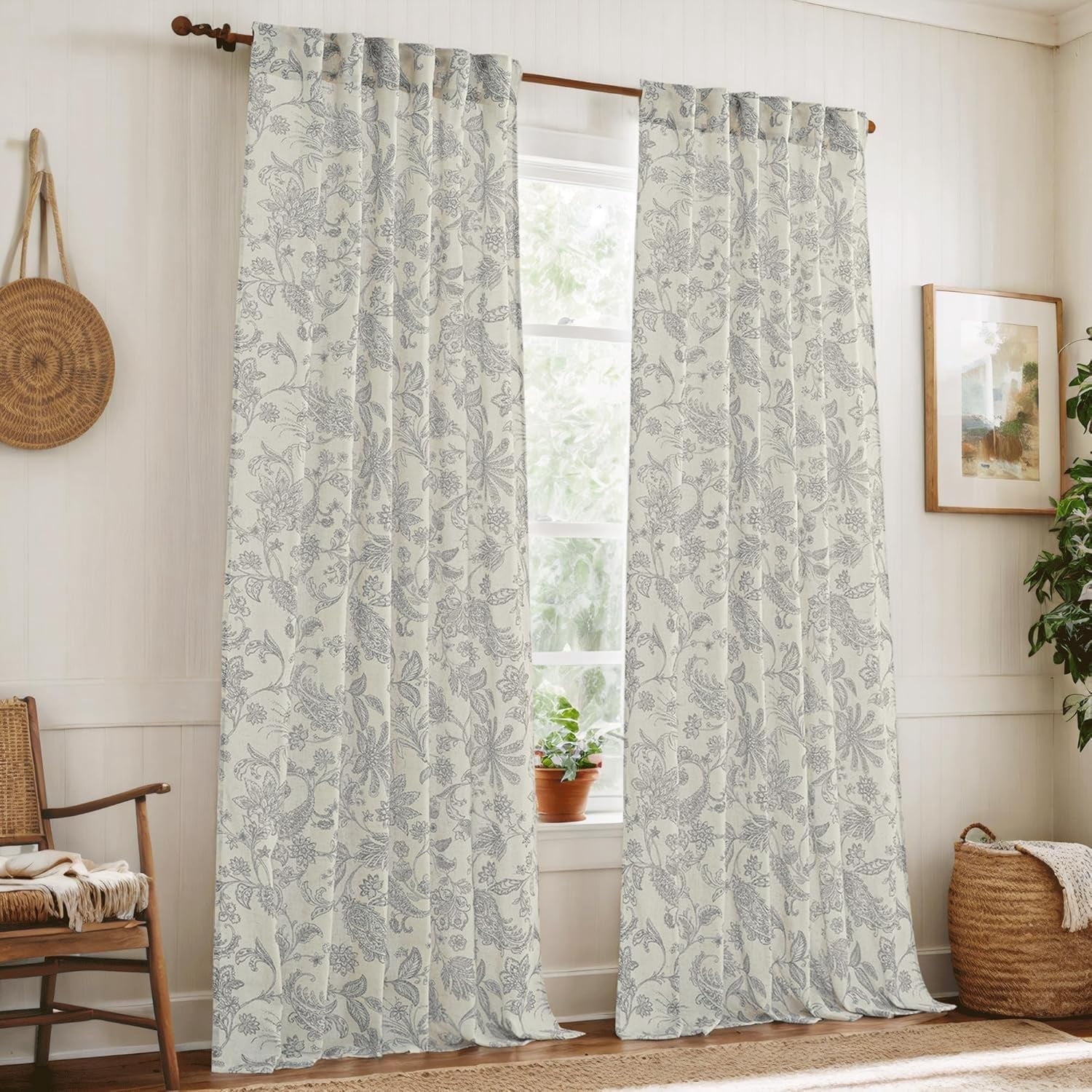 NICETOWN Grey Floral Curtains 96 Inch Length for Living Room Bedroom ...
