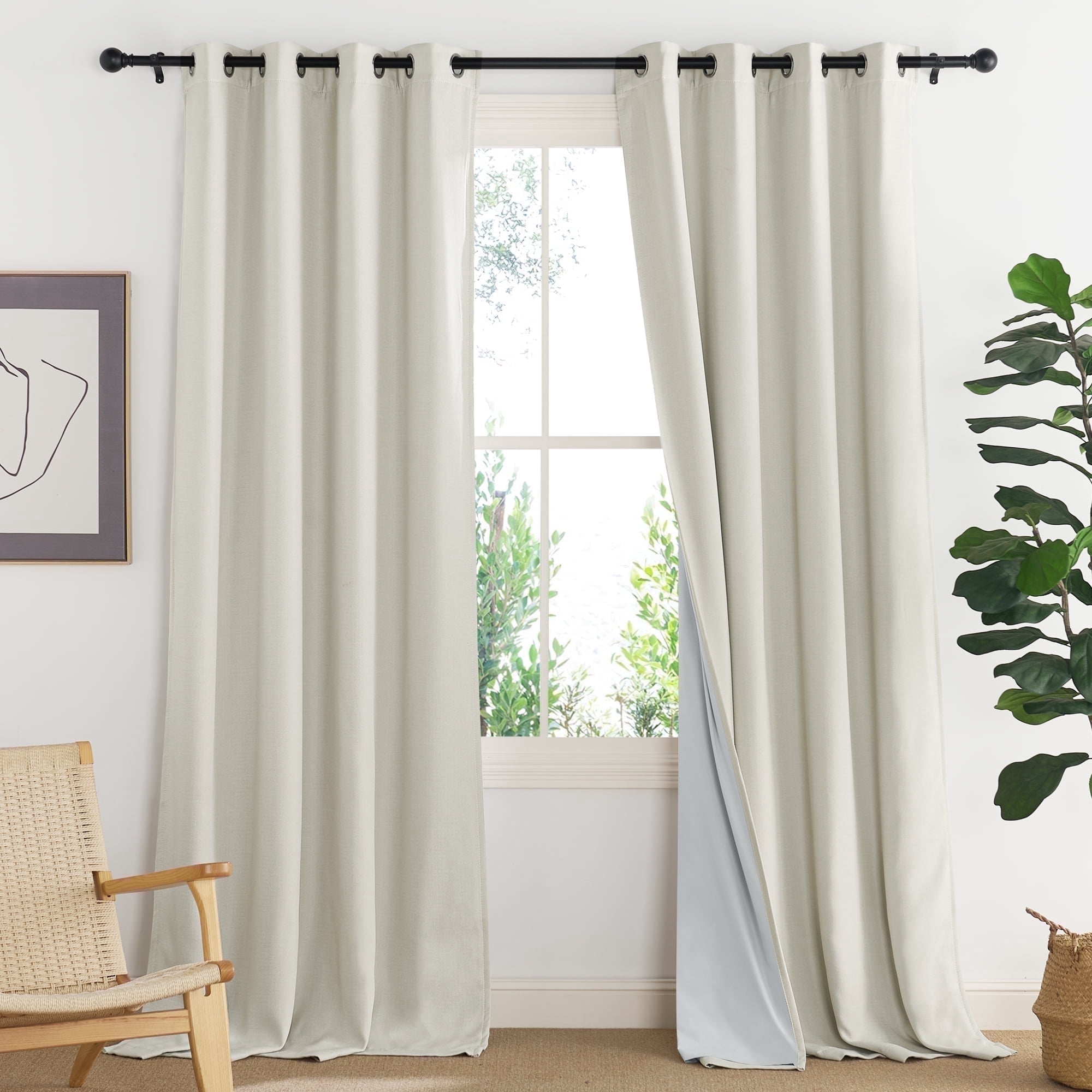 NICETOWN Faux Linen 100% Blackout Curtains for Bedroom Grommet 2 Layers ...