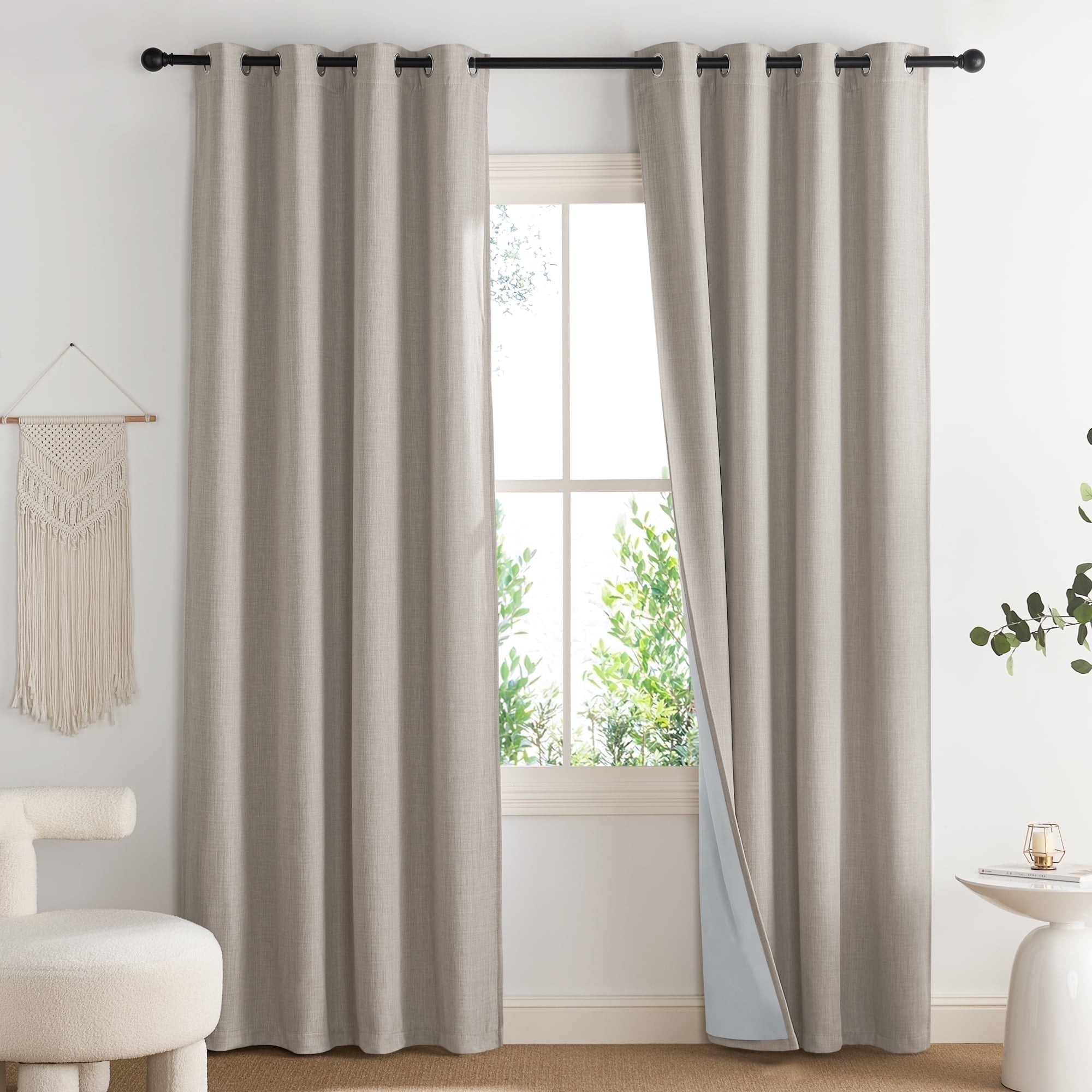 NICETOWN 100% Blackout Curtains Faux Linen Double Layer Grommet Drapes ...