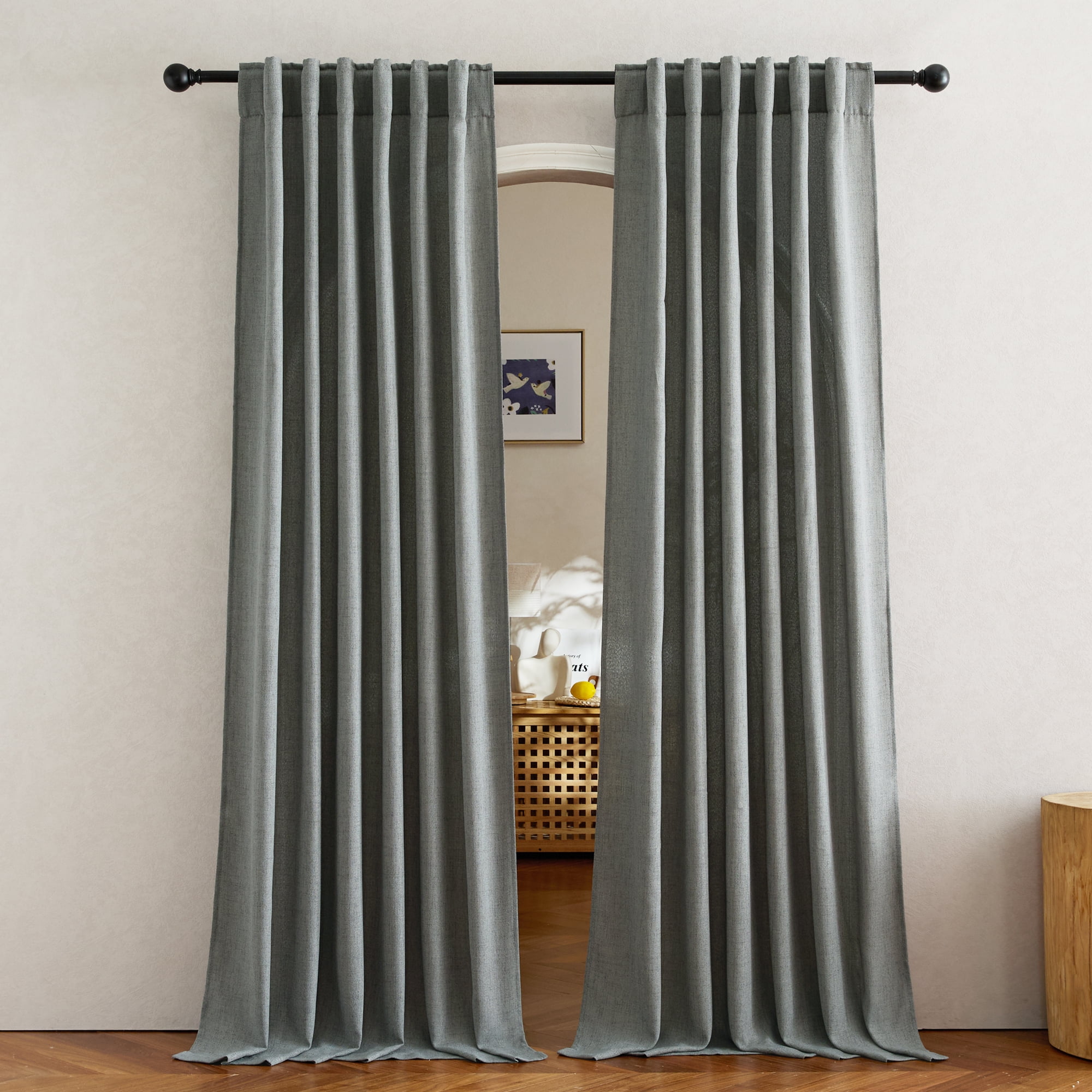 NICETOWN Faux Linen Curtains for Living Room, Light Filtering Farmhouse ...
