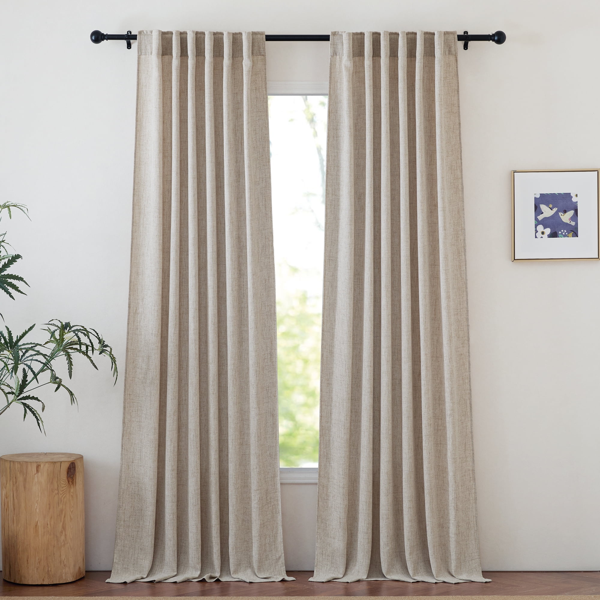 NICETOWN Faux Linen Curtains, Rod Pocket Back Tab Faux Linen Semi Sheer ...