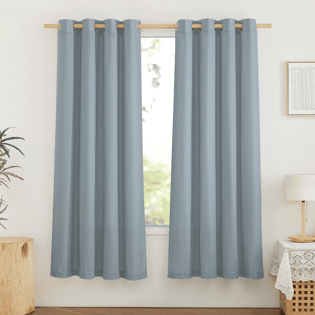 NICETOWN Flax Semi Sheer Stone Blue Linen Curtains for Living Room 72 ...