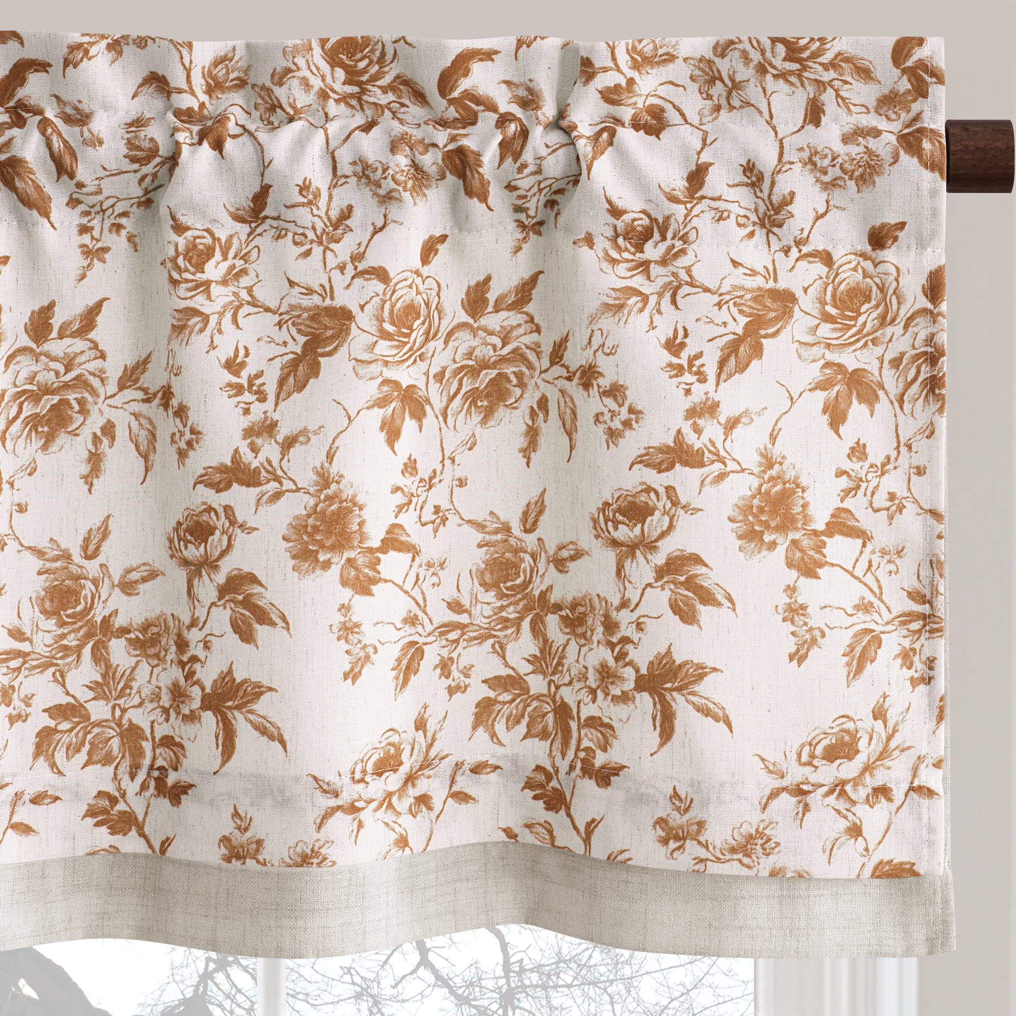 NICETOWN Floral valances for windows, Double Layer Linen Valance ...