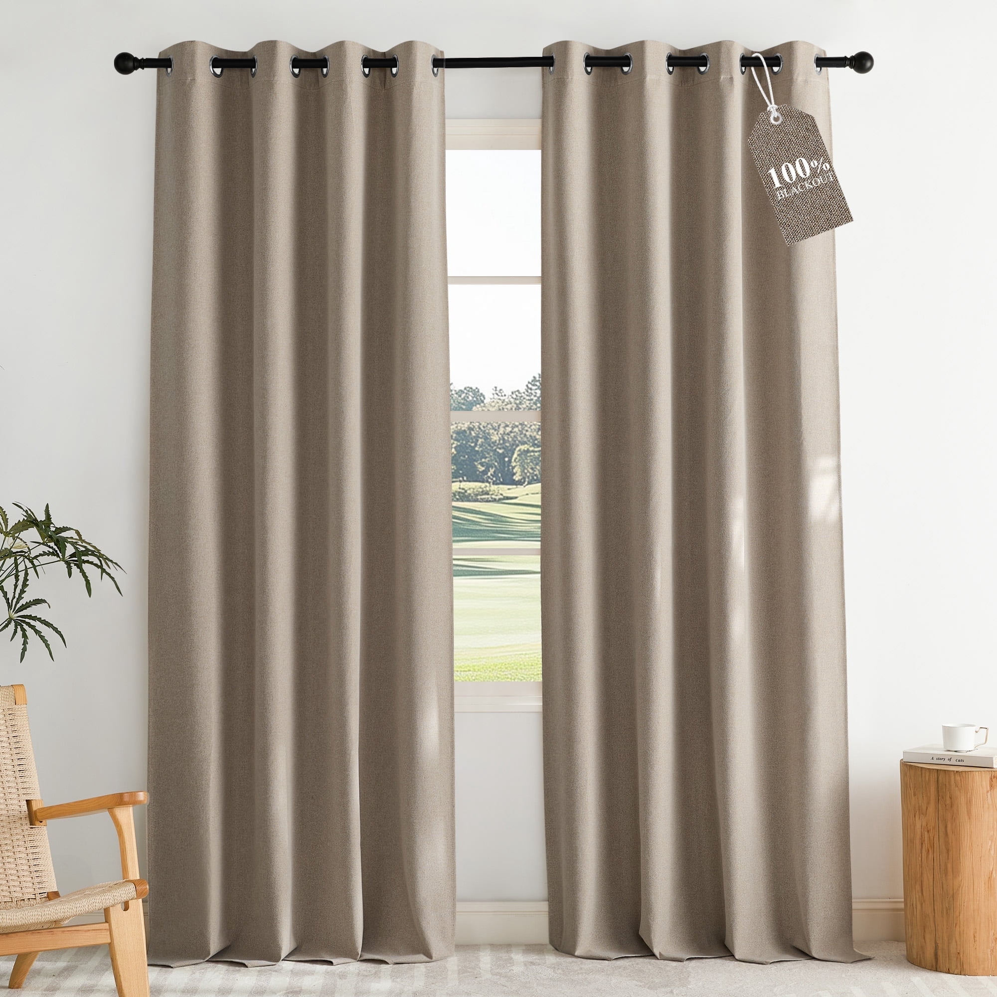 NICETOWN Full Blackout Linen Curtain for Living Room Energy Saving ...