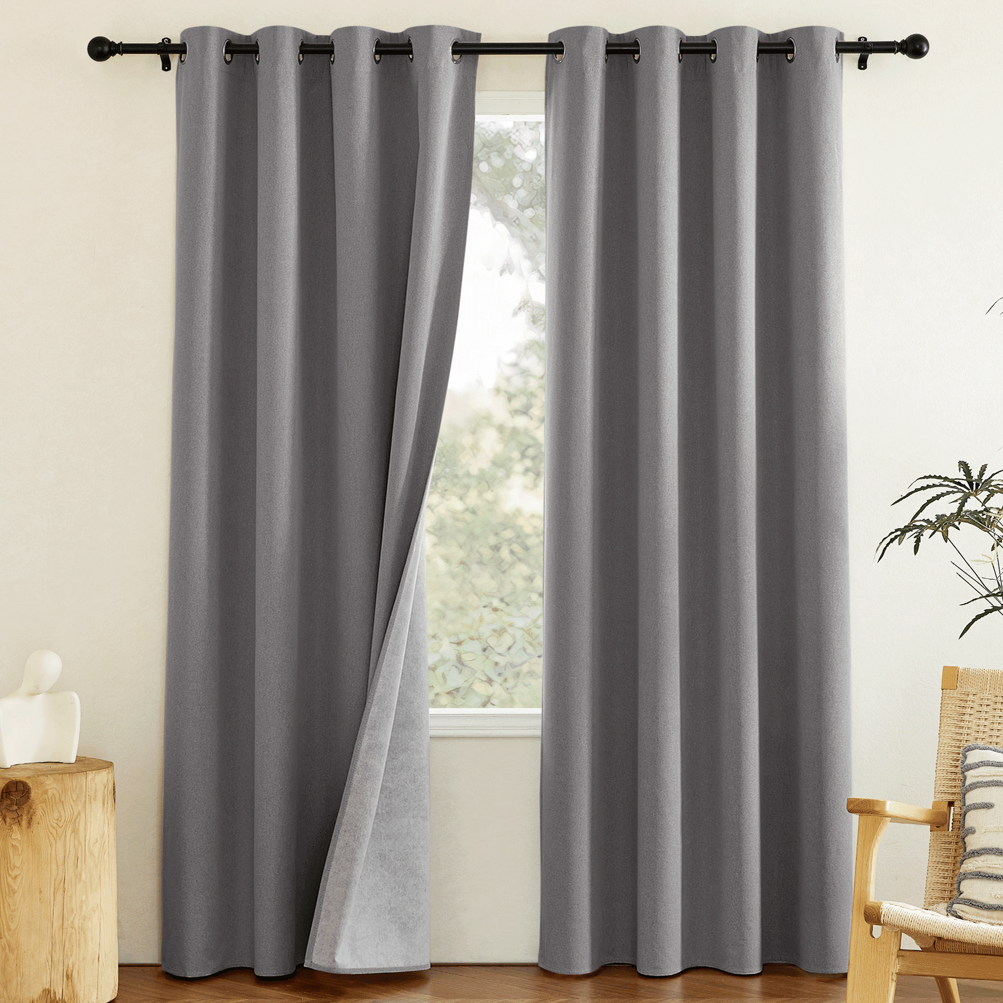 NICETOWN Full Blackout Curtains for Bedroom, Linen Texture Room ...