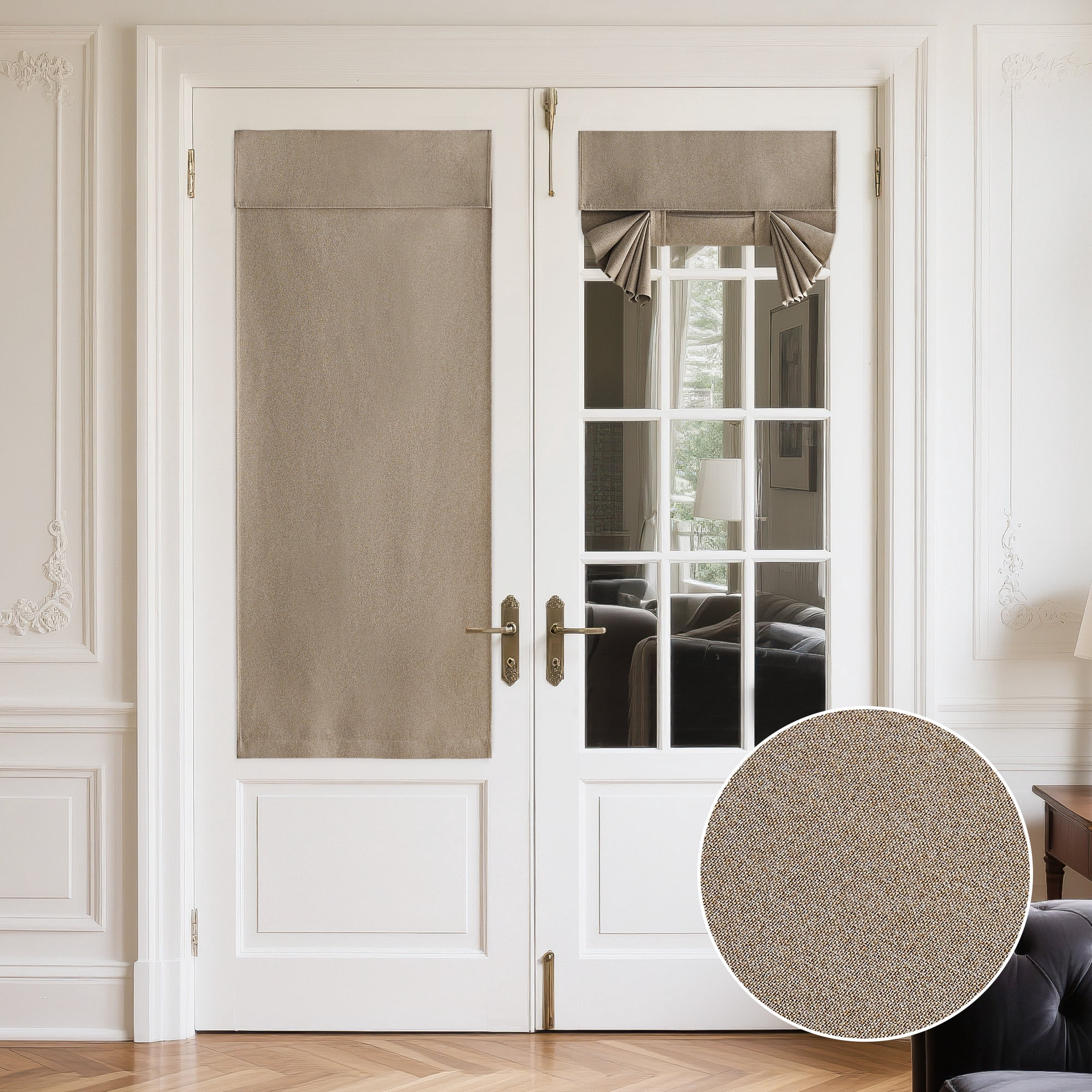 NICETOWN Full Blackout Door Curtain, Linen Blended French Door Blinds ...
