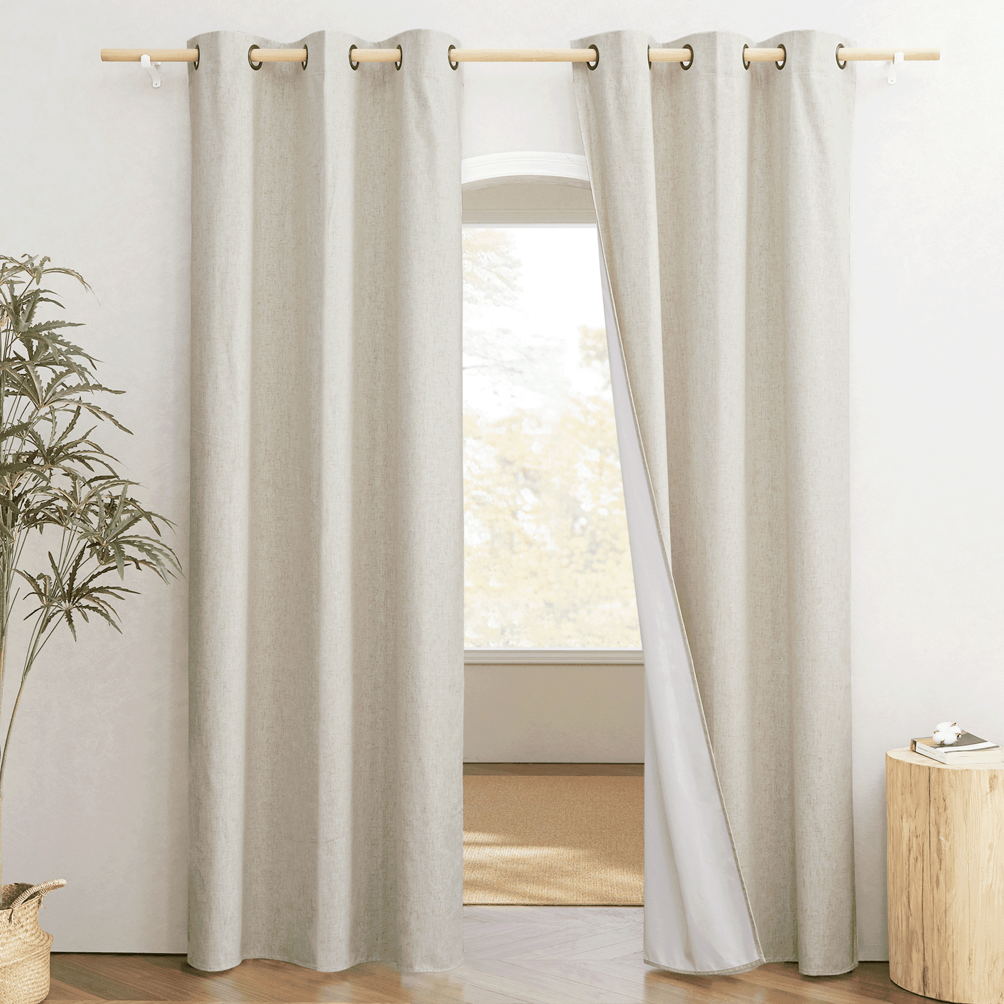 NICETOWN Full Blackout Linen Curtains for Bedroom, Thermal Insulated ...