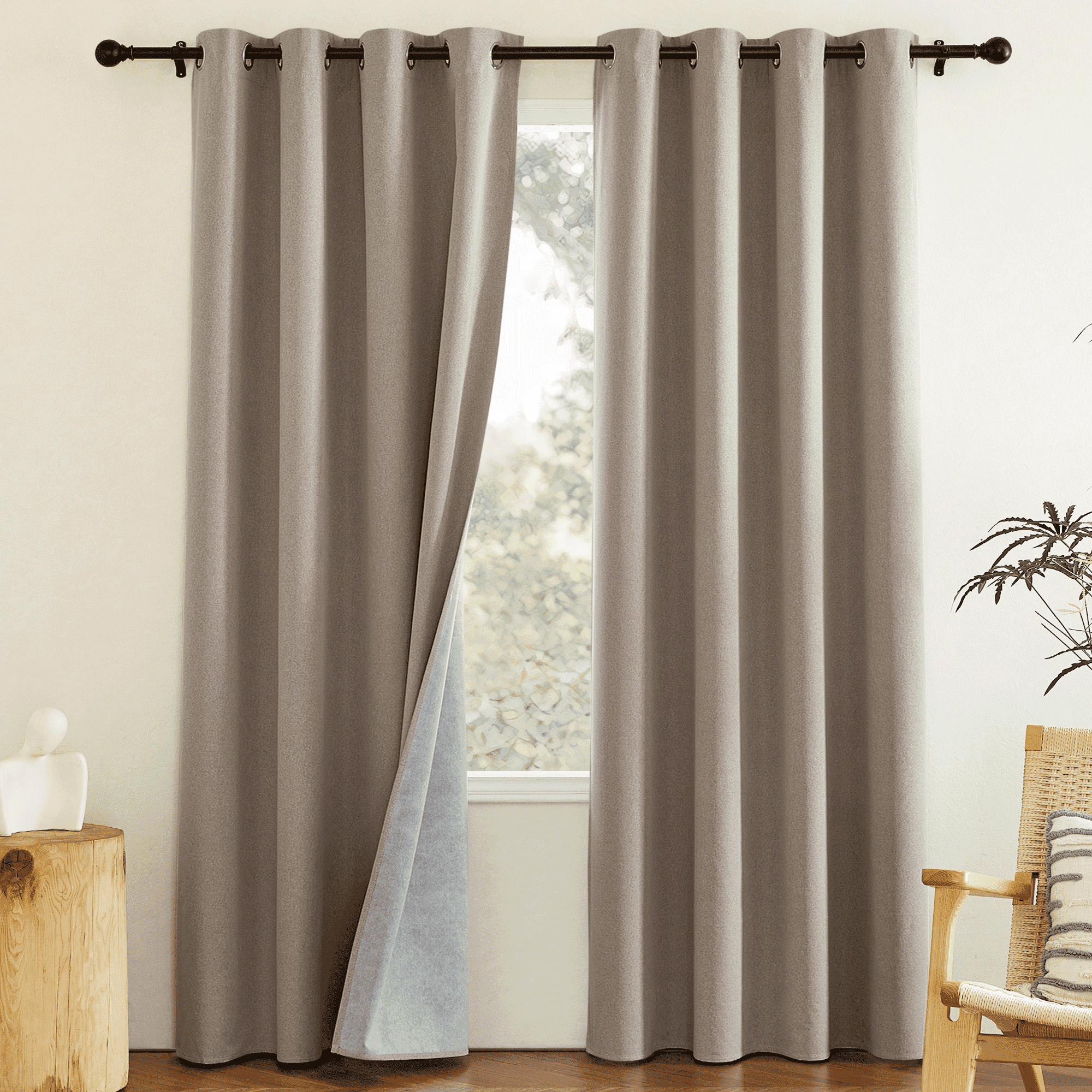 NICETOWN Full Blackout Linen Curtains, Linen Room Darkening Curtains ...