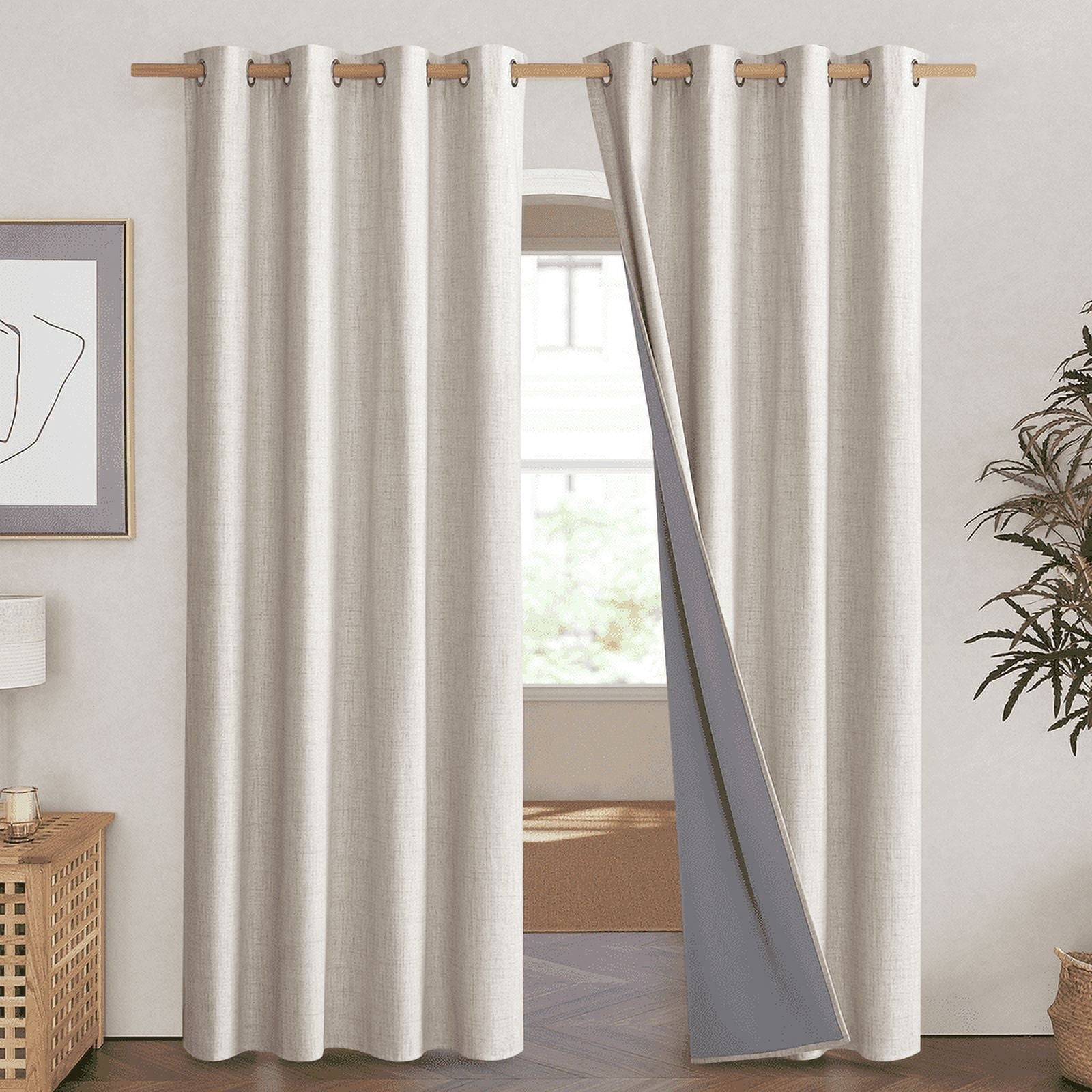 NICETOWN Full Blackout Linen Curtains, Room Darkening Grommet Noise ...