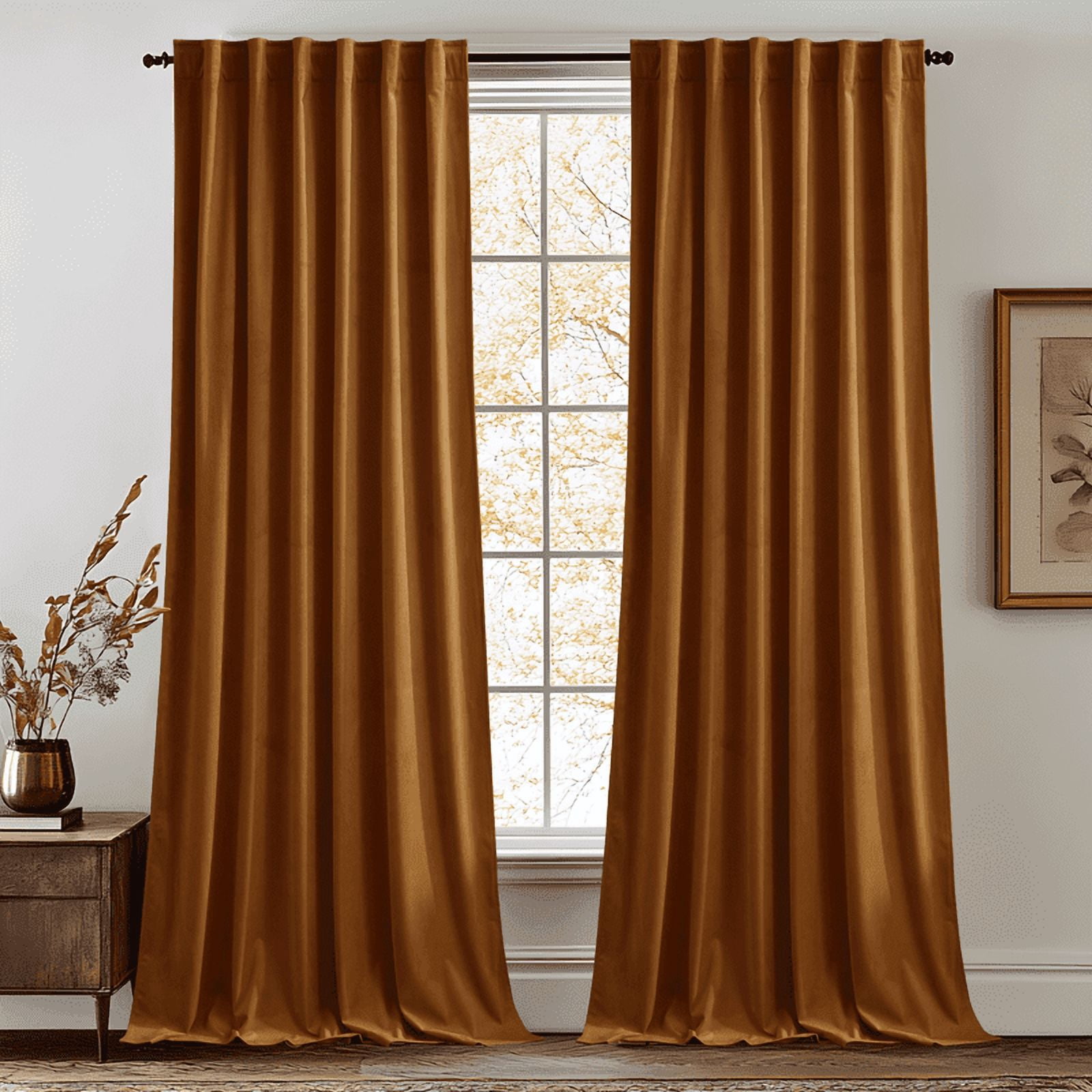 NICETOWN Gold Brown Velvet Curtains 96 Inches Long Blackout Thermal ...