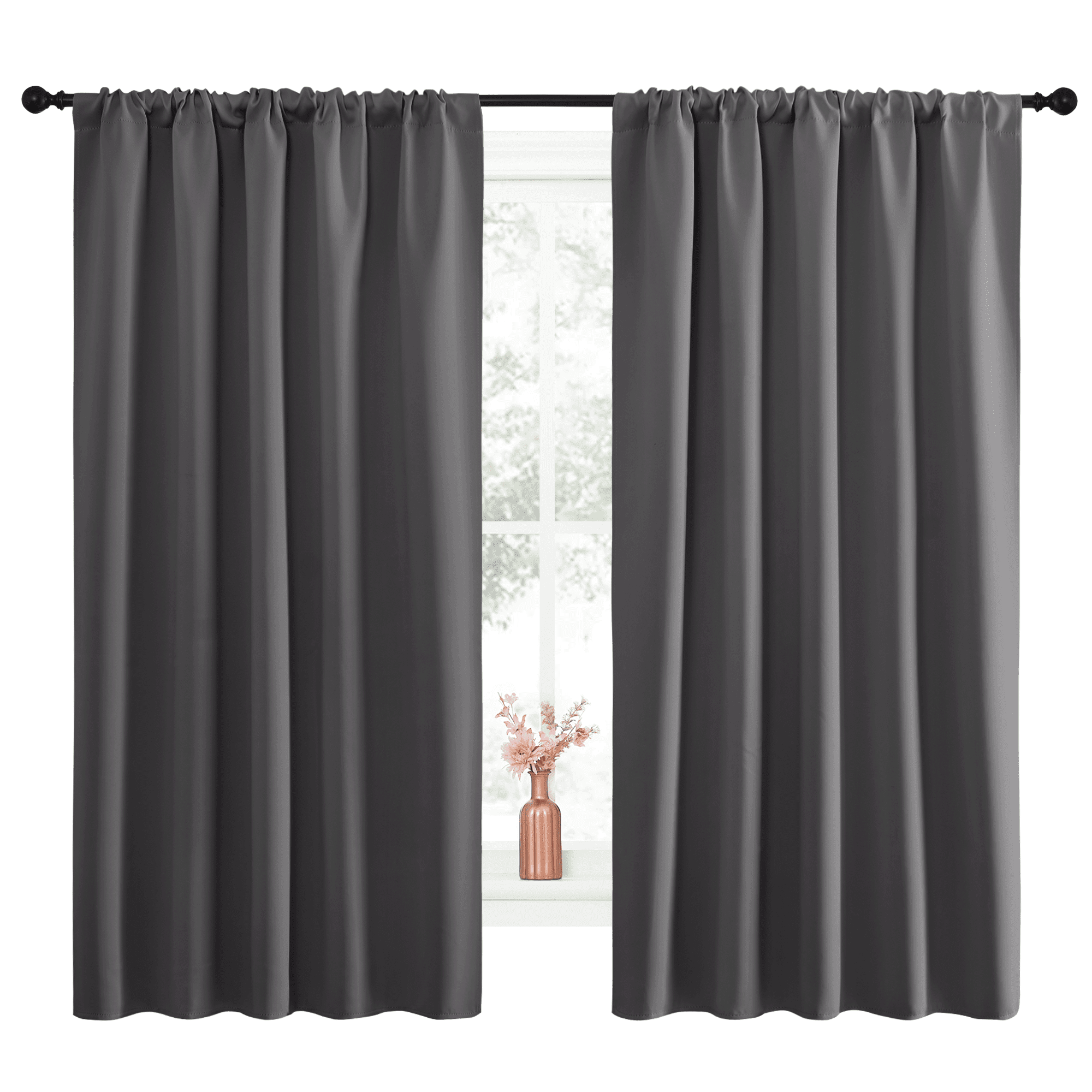 NICETOWN Grey Blackout Curtains Rod Pocket Curtains Panels Room ...
