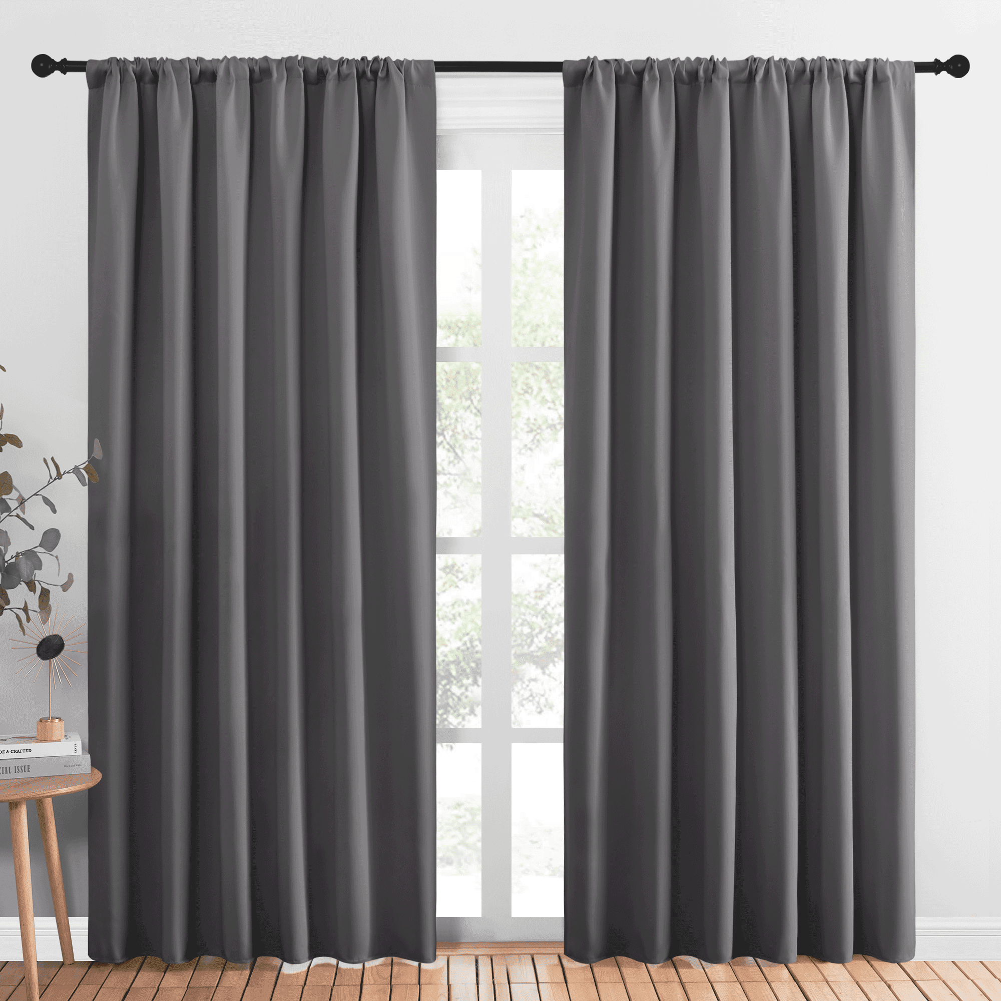 NICETOWN Grey Blackout Curtains Rod Pocket Curtains Panels Thermal ...