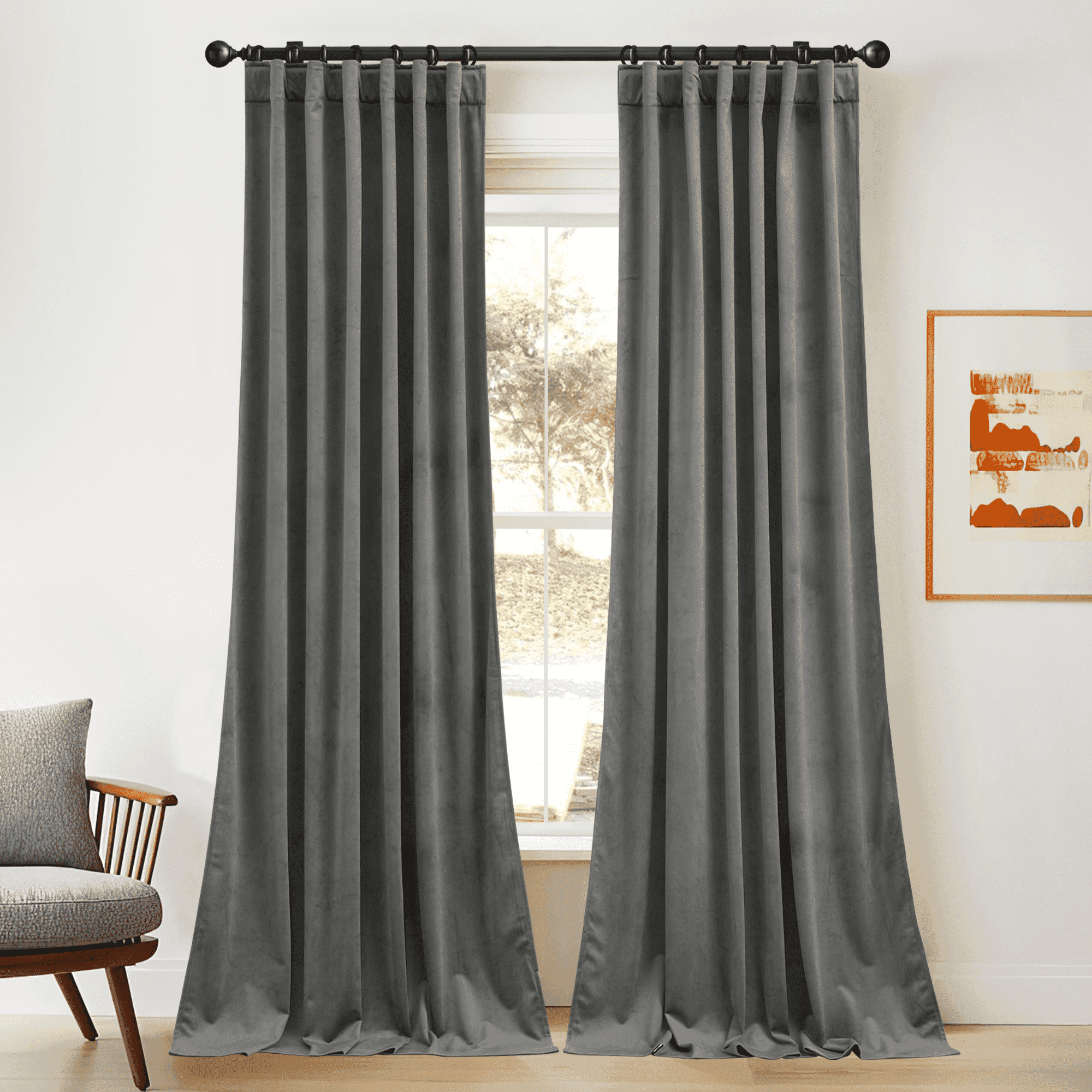 NICETOWN Grey Velvet Blackout Curtains for Bedroom, Rod Pocket/Back Tab ...