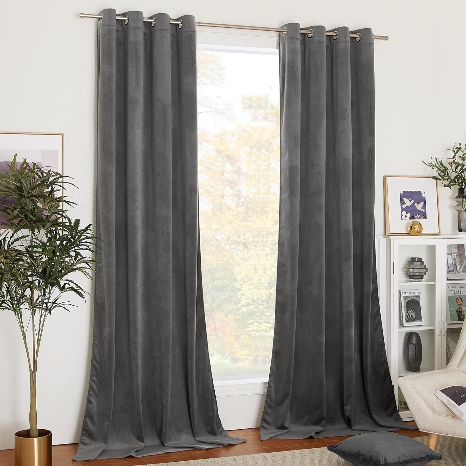 NICETOWN Grey Velvet Curtains for Bedroom, Blackout Thermal Insulated ...