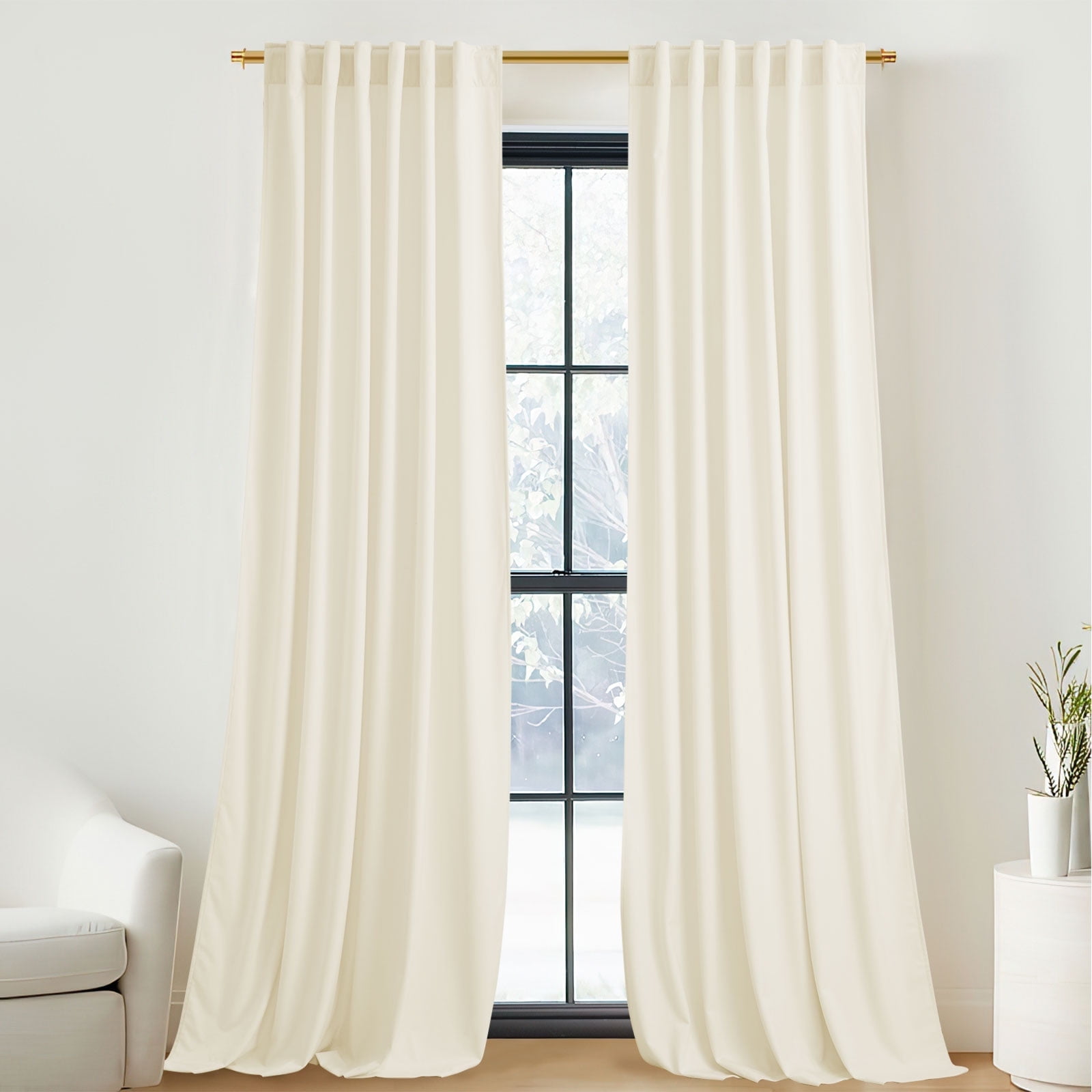 NICETOWN Ivory White Velvet Curtains for Bedroom Window, Blackout ...