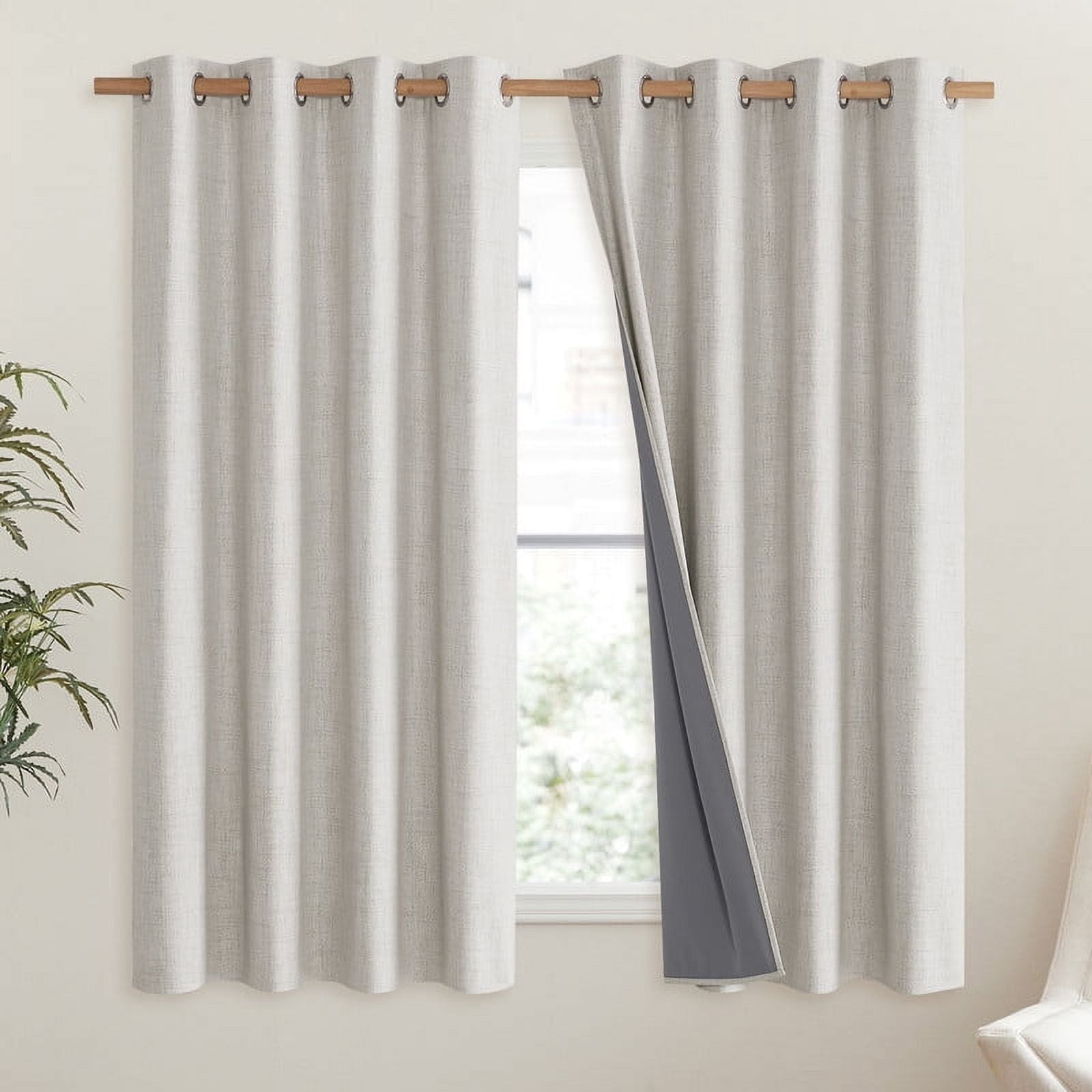 NICETOWN Linen 100% Blackout Curtains for Kitchen, Modern Solid Thermal ...