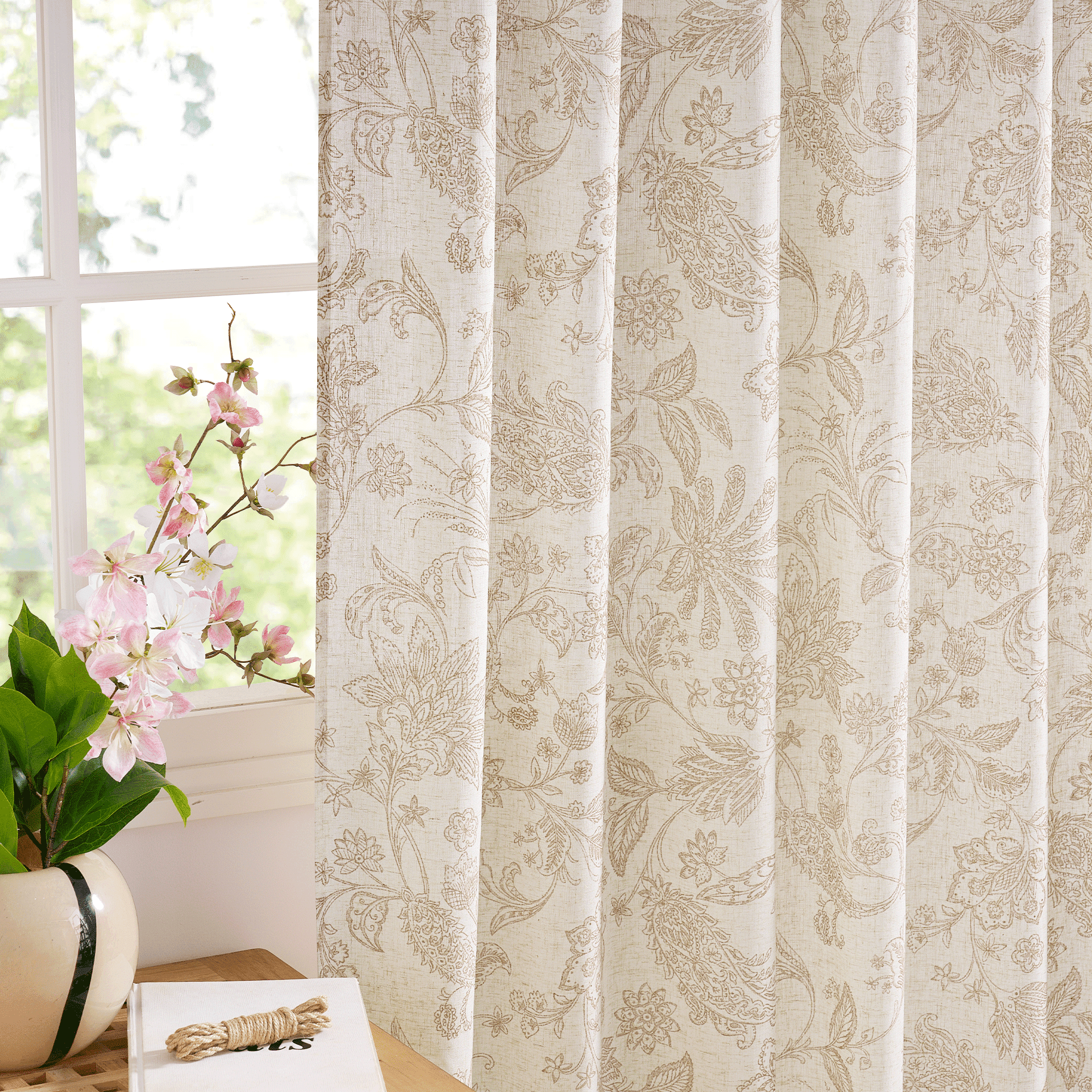 NICETOWN Linen Blend Curtains Floral Pattern for Living Room 96 inches ...