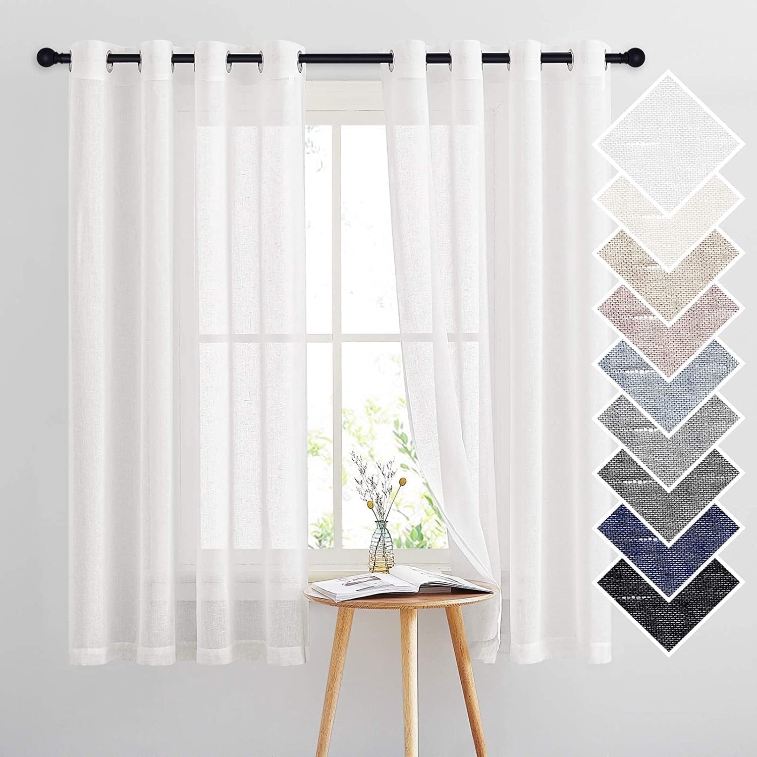 NICETOWN Kitchen Curtains, 52" x 63", Linen Semi-Sheer 2 Panels ...