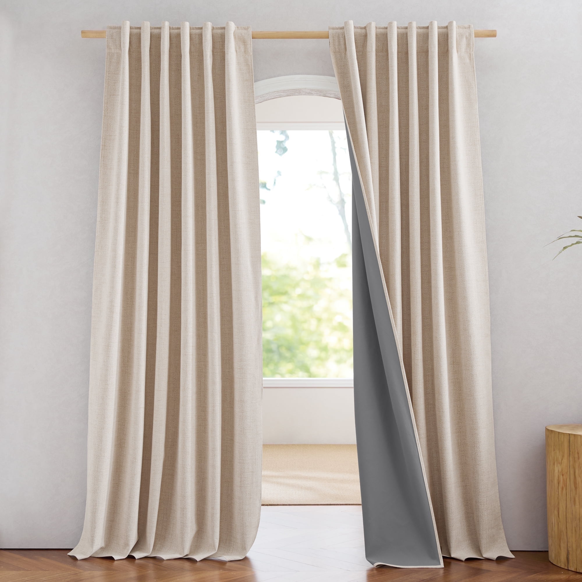 NICETOWN Linen Contemporary Cream Texture Back Tab Room Darkening ...