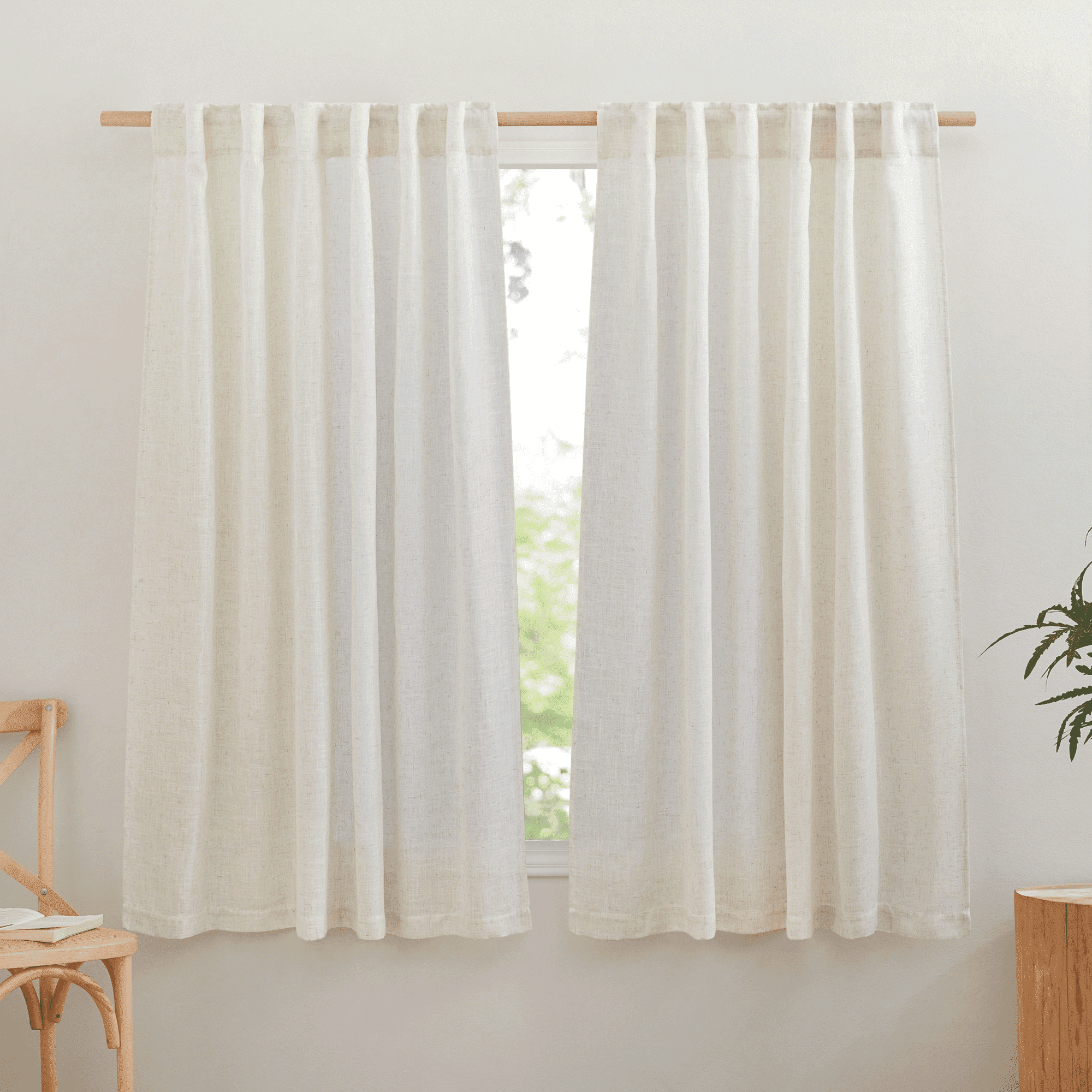 NICETOWN Linen Curtains for Bedroom, Rod Pocket Back Tab Semi Sheer ...