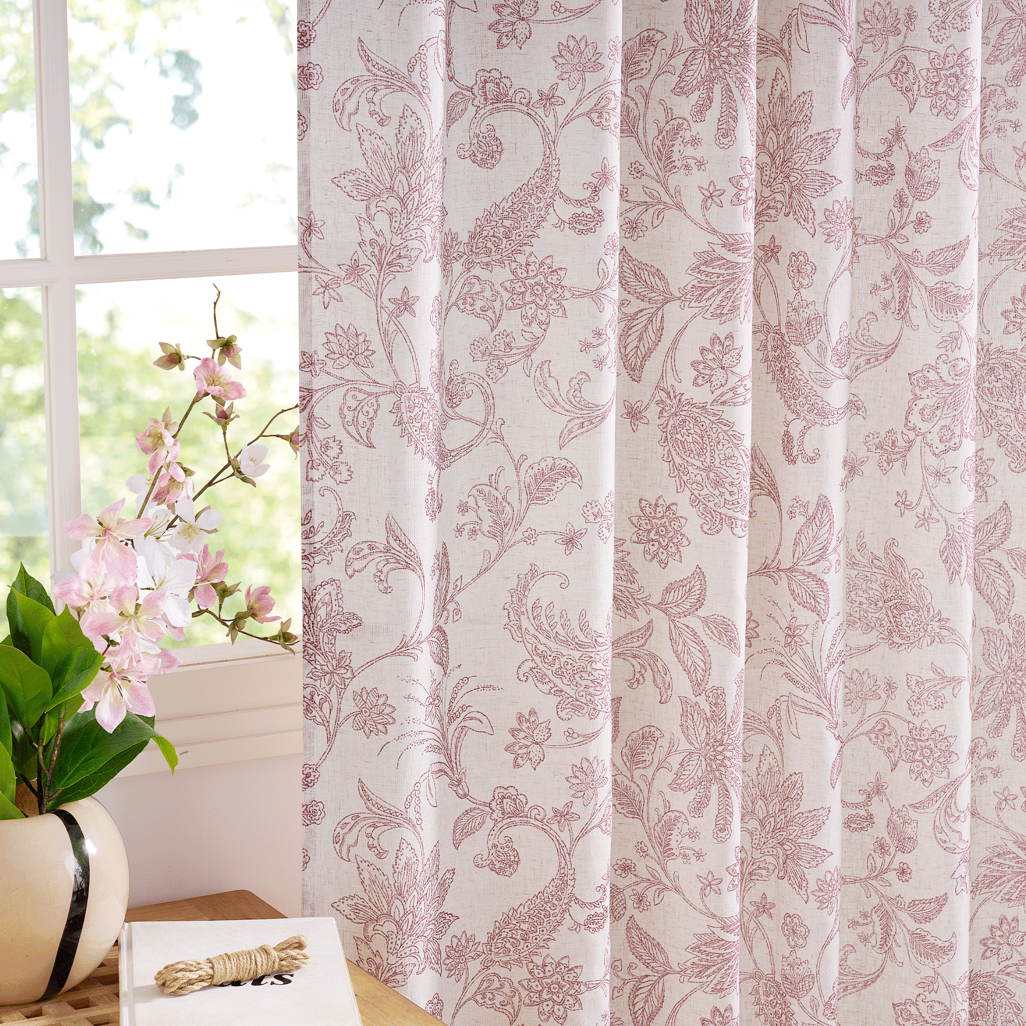 NICETOWN Linen Curtains Floral Curtains for Bedroom, Back Tab Light ...