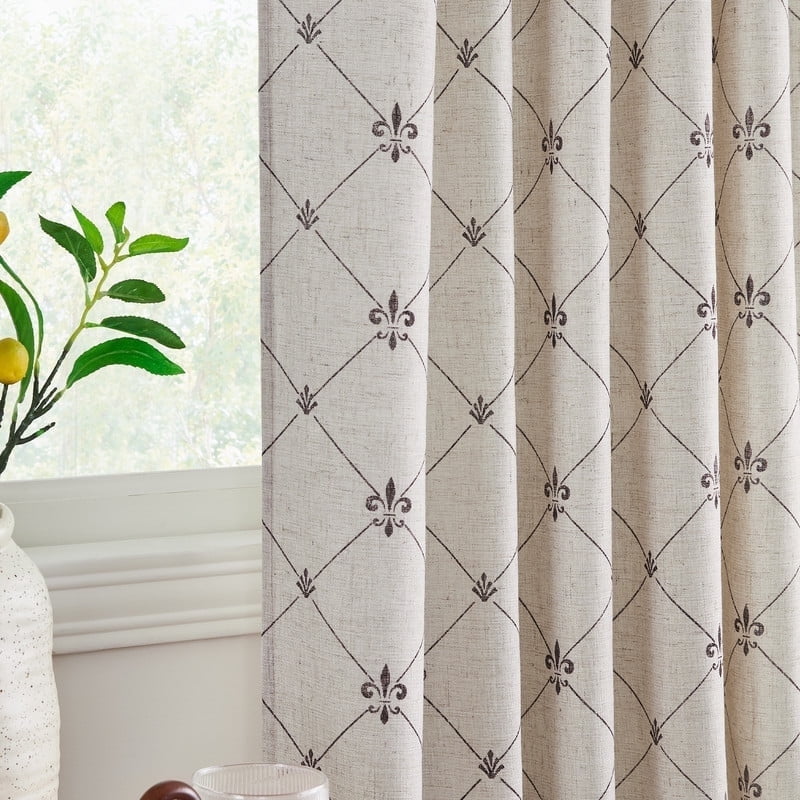 NICETOWN Linen Curtains for Living Room, Cotton Iris Flower Diamond ...