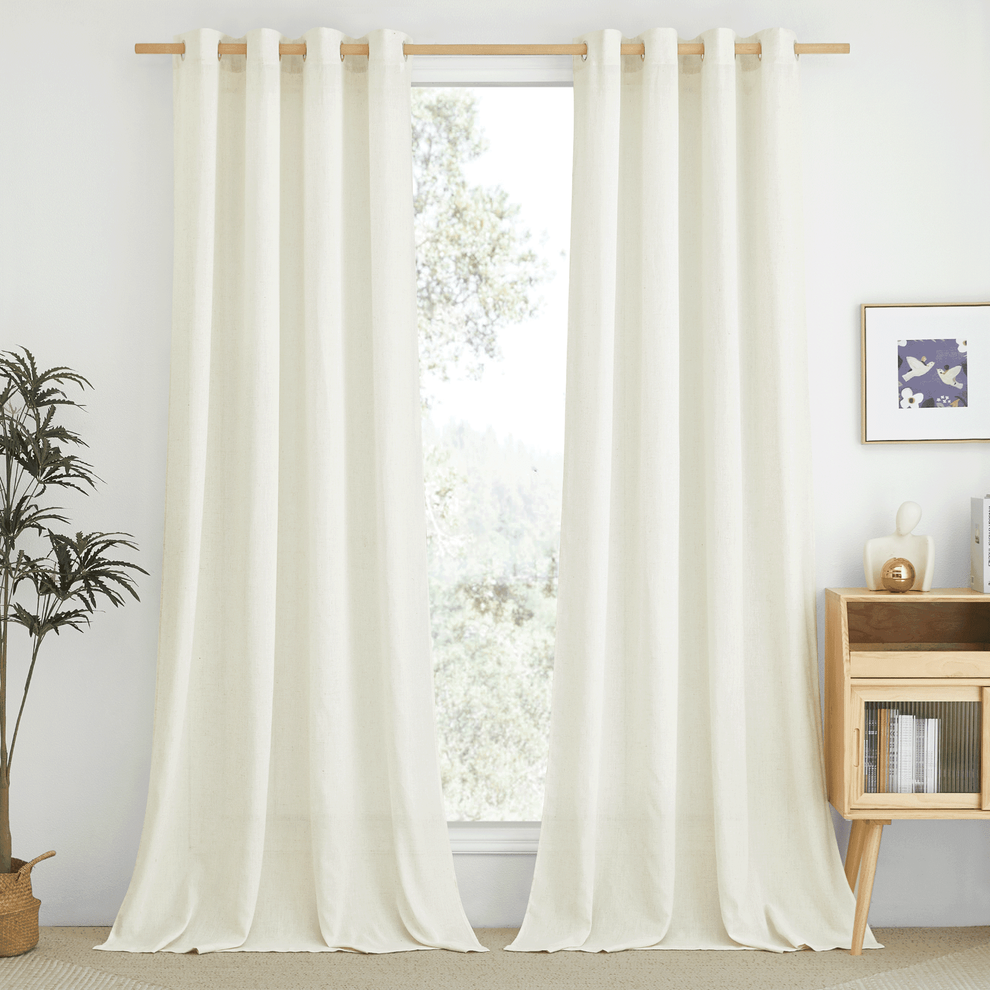 NICETOWN Linen Curtains for Living Room, Grommet Semi Sheer Light ...