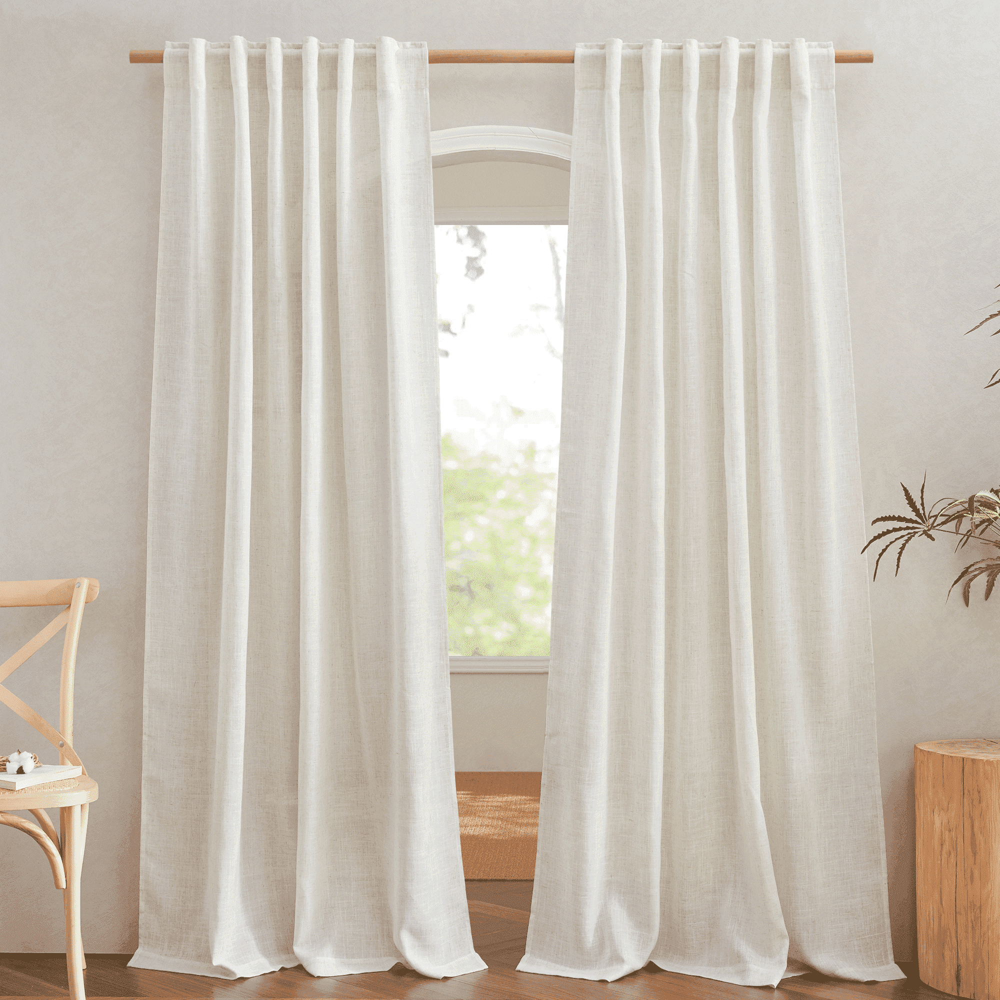 NICETOWN Linen Curtains for Living Room, Semi Sheer, Light Filtering ...