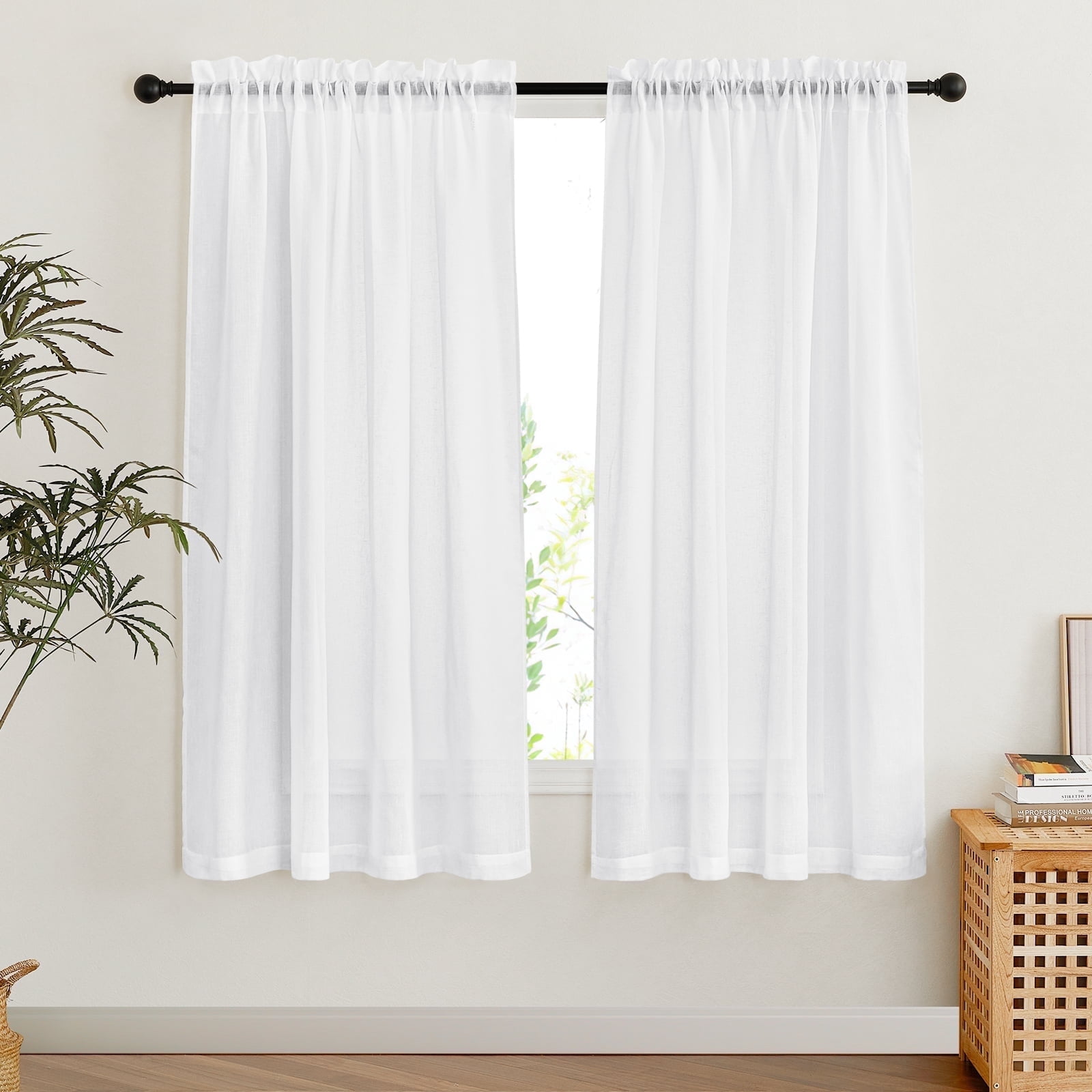 NICETOWN Linen Curtains for Living Room, Rod Pocket Linen Semi Sheer ...