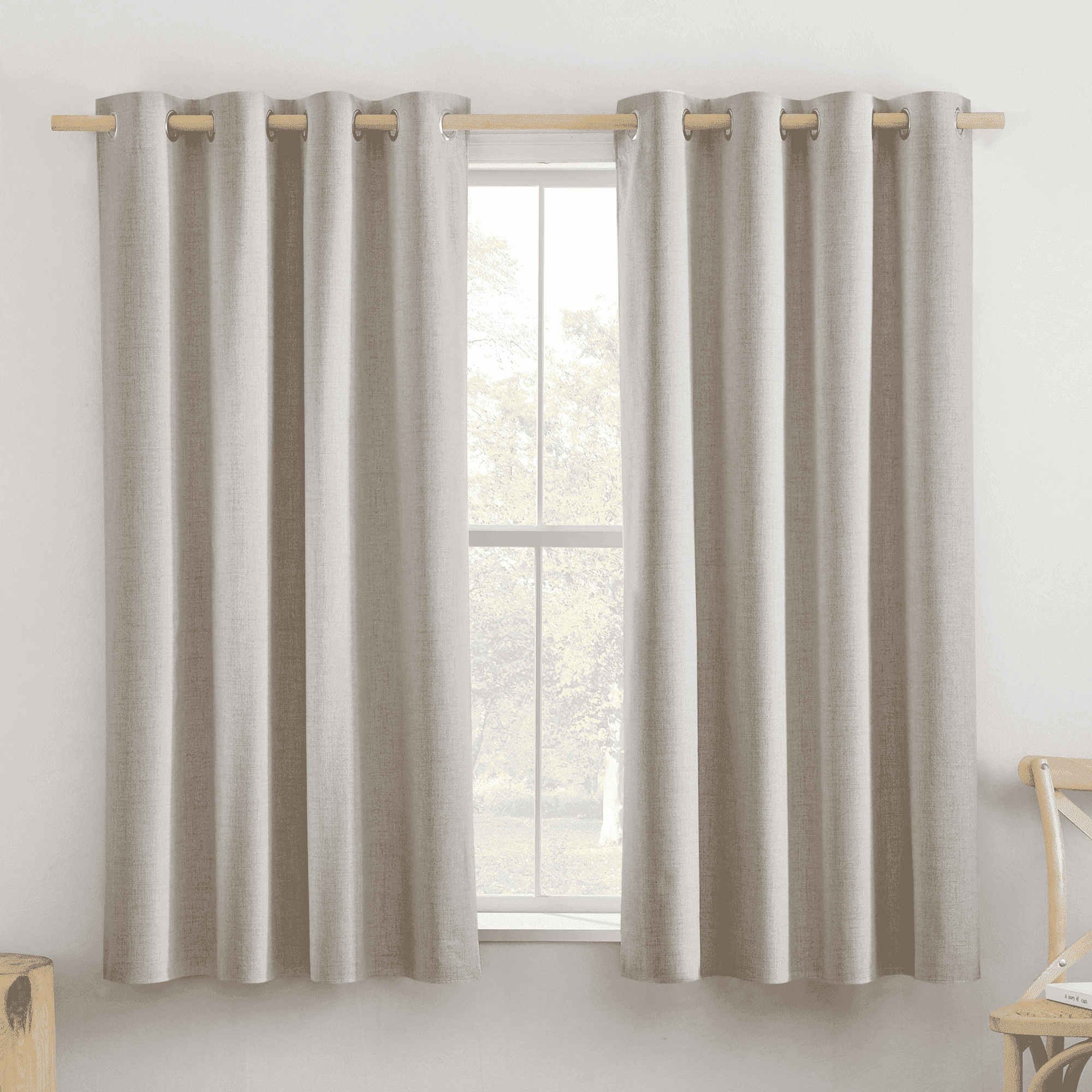 NICETOWN Linen Farmhouse Oatmeal Solid Print Grommet Full Blackout ...