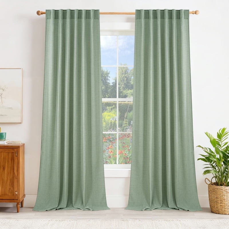 NICETOWN Linen Green Curtains for Living Room, Light Filtering Privacy ...