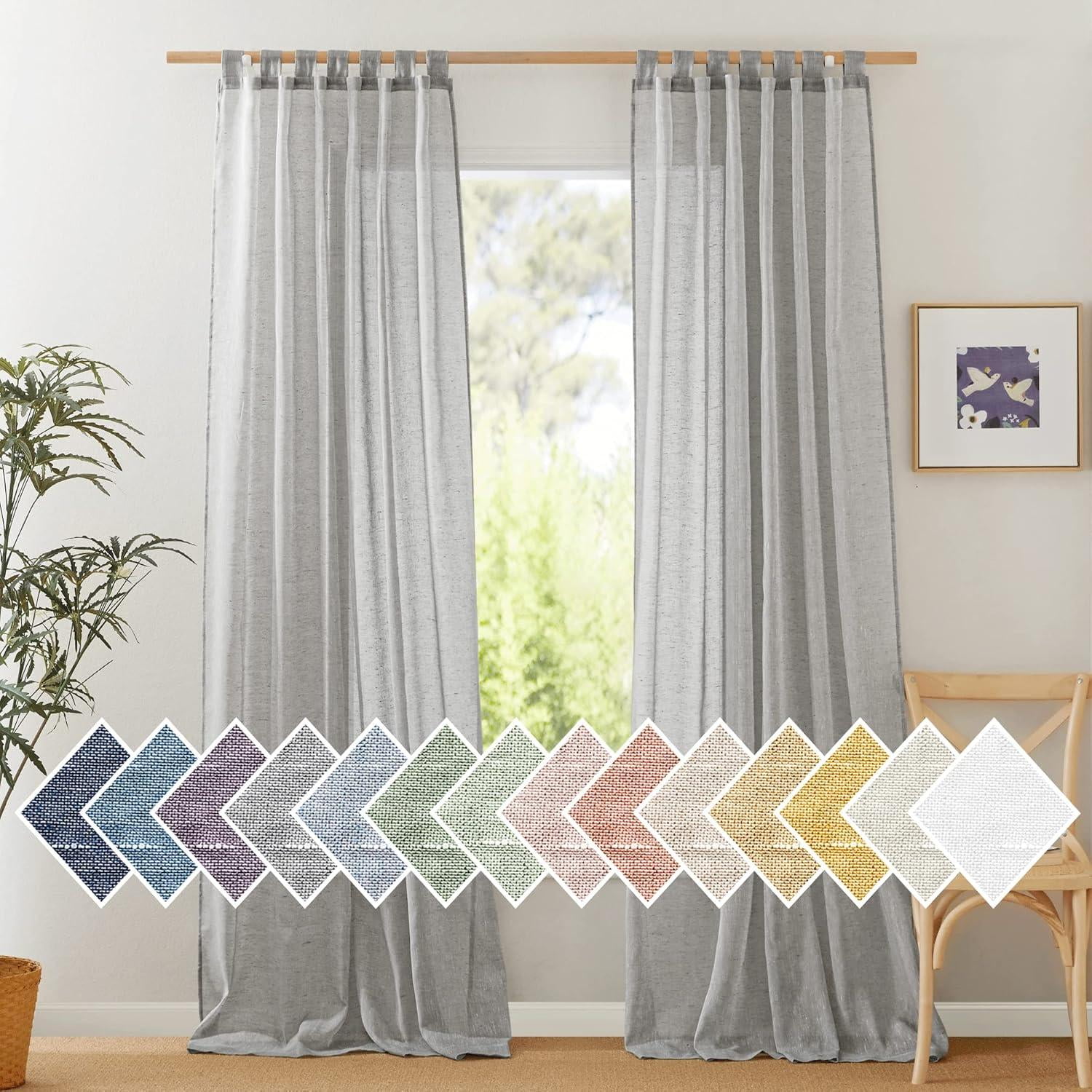 NICETOWN Linen Sheer Curtains Flax Texture, Tab Top Privacy with Enough ...
