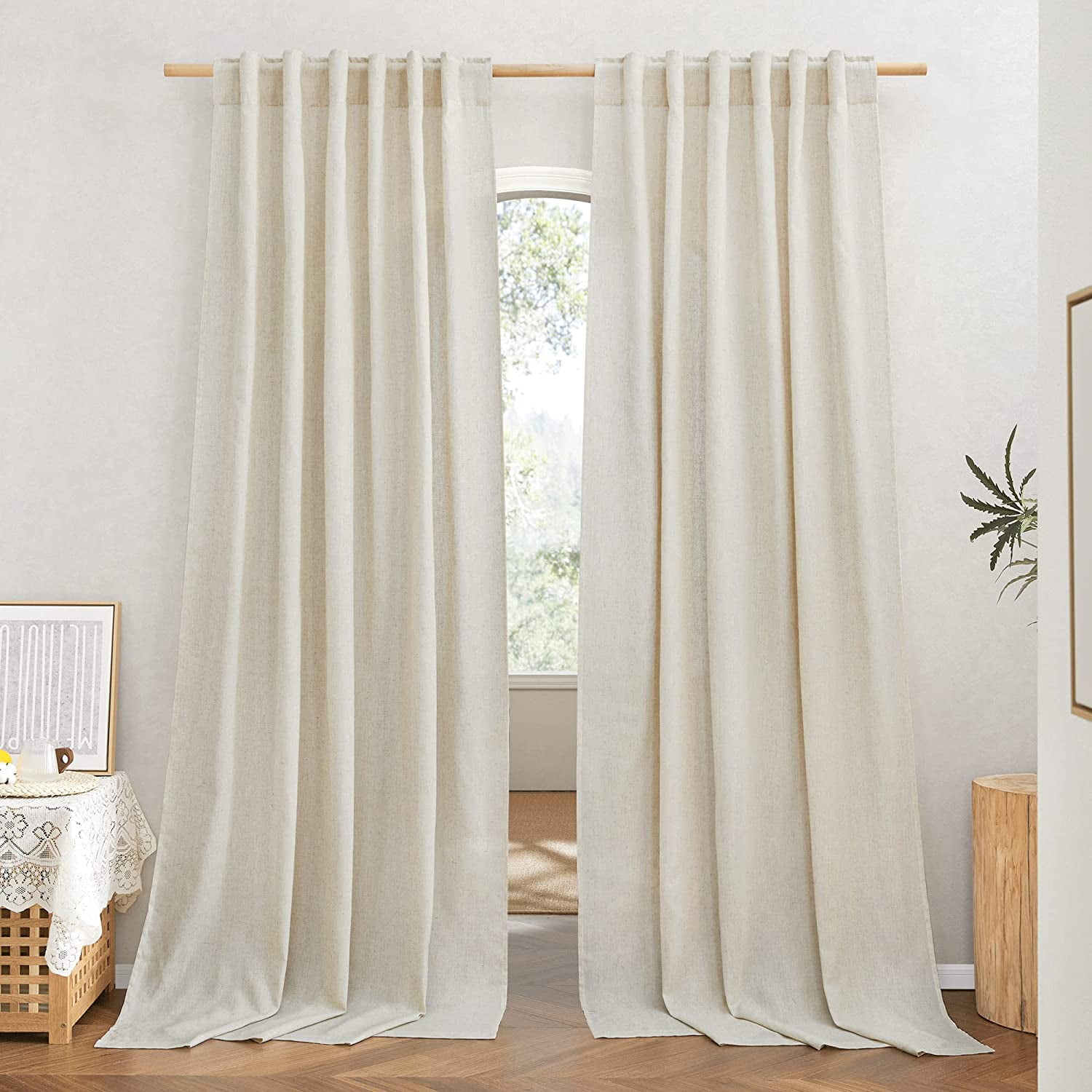 NICETOWN Living Room Linen Curtains 95 inch Length 55" Wide, 2 Panels ...