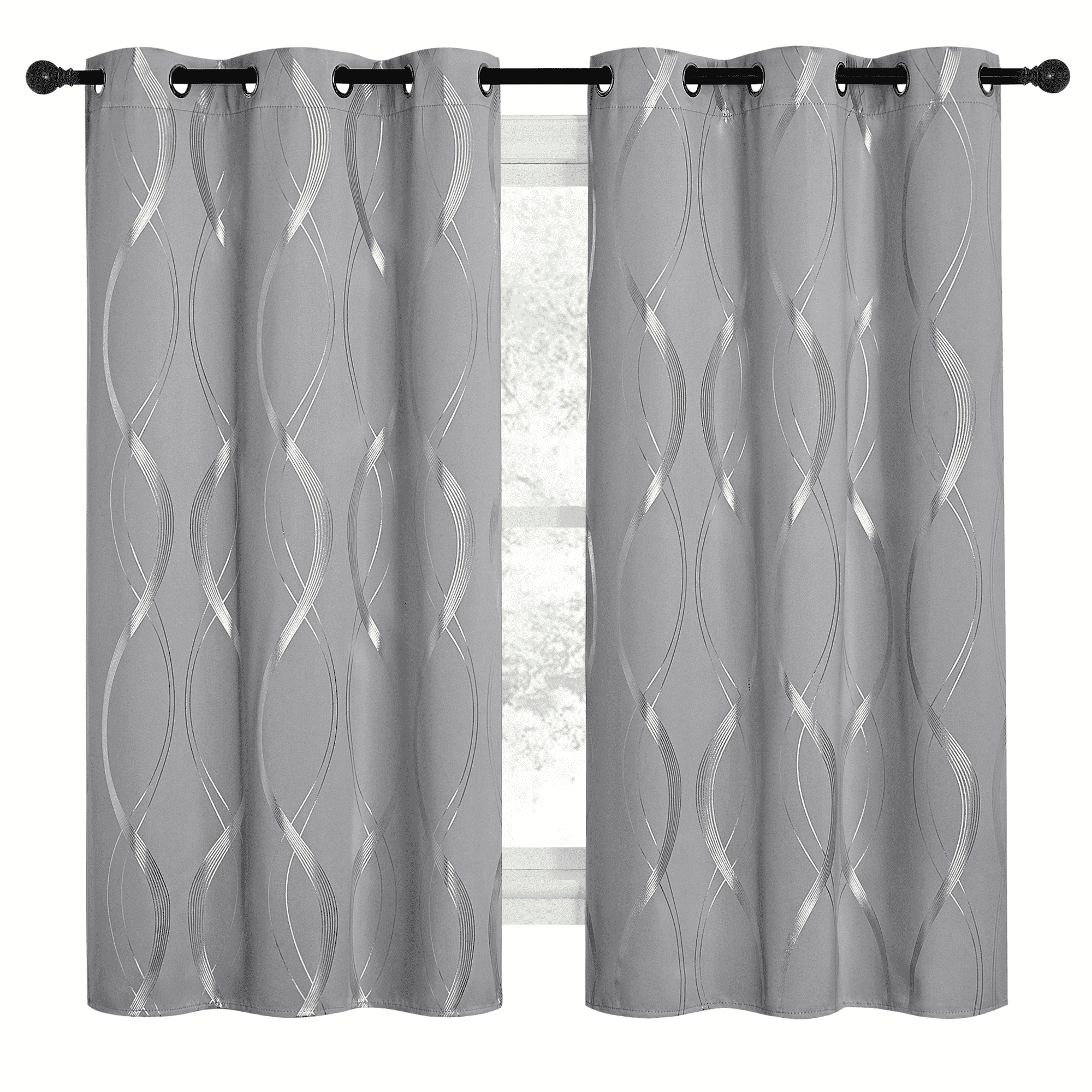 NICETOWN Modern Silver Grey Wave Line Foil Print Blackout Curtains ...