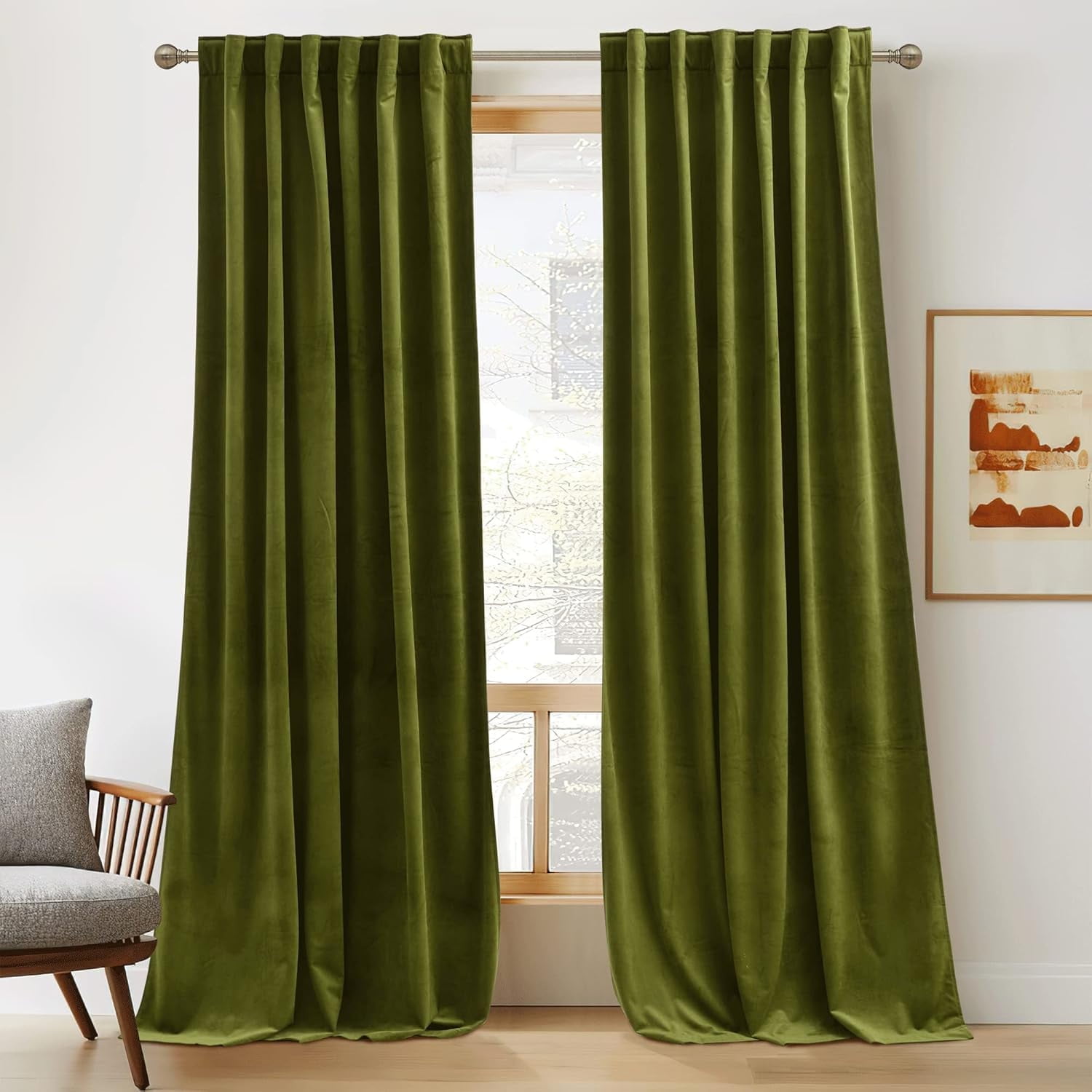 NICETOWN Moss Green Velvet Curtains for Living Room 84 inch Length 2 ...