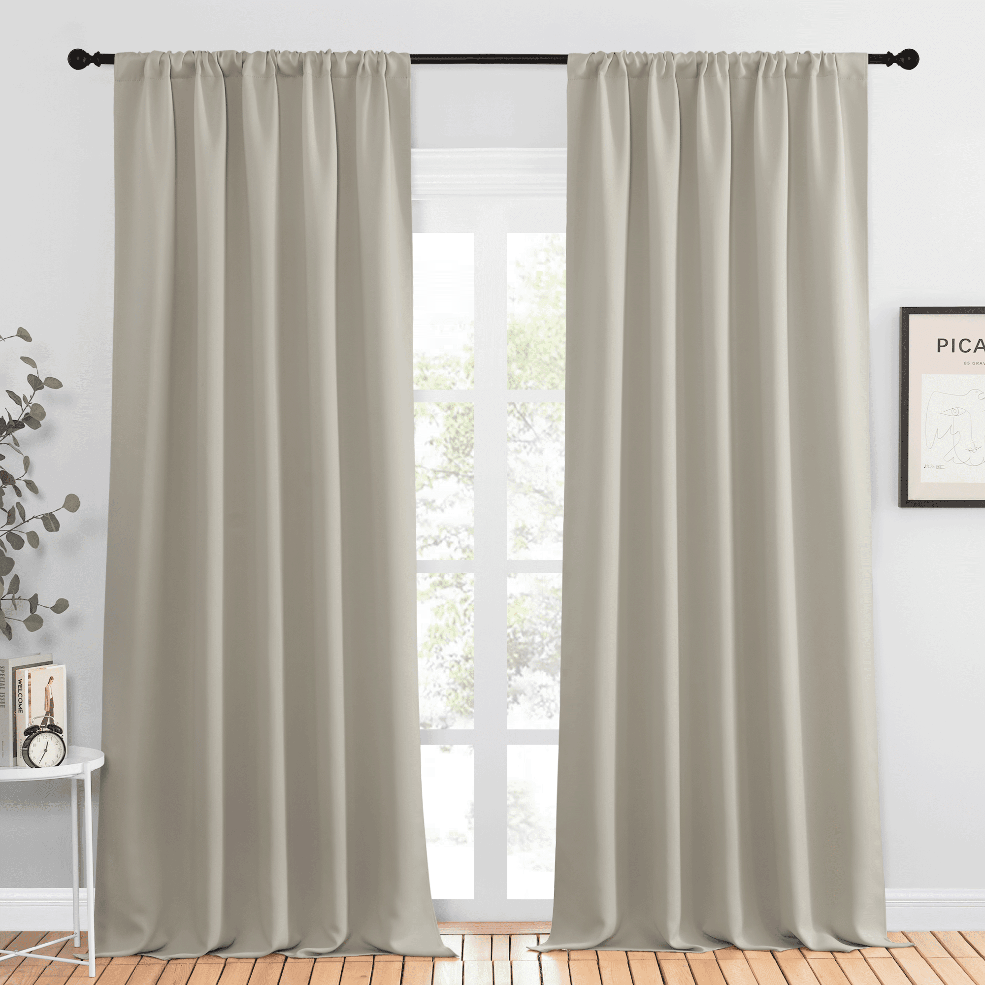 NICETOWN Natural Blackout Curtains Rod Pocket Curtains Panels Thermal ...