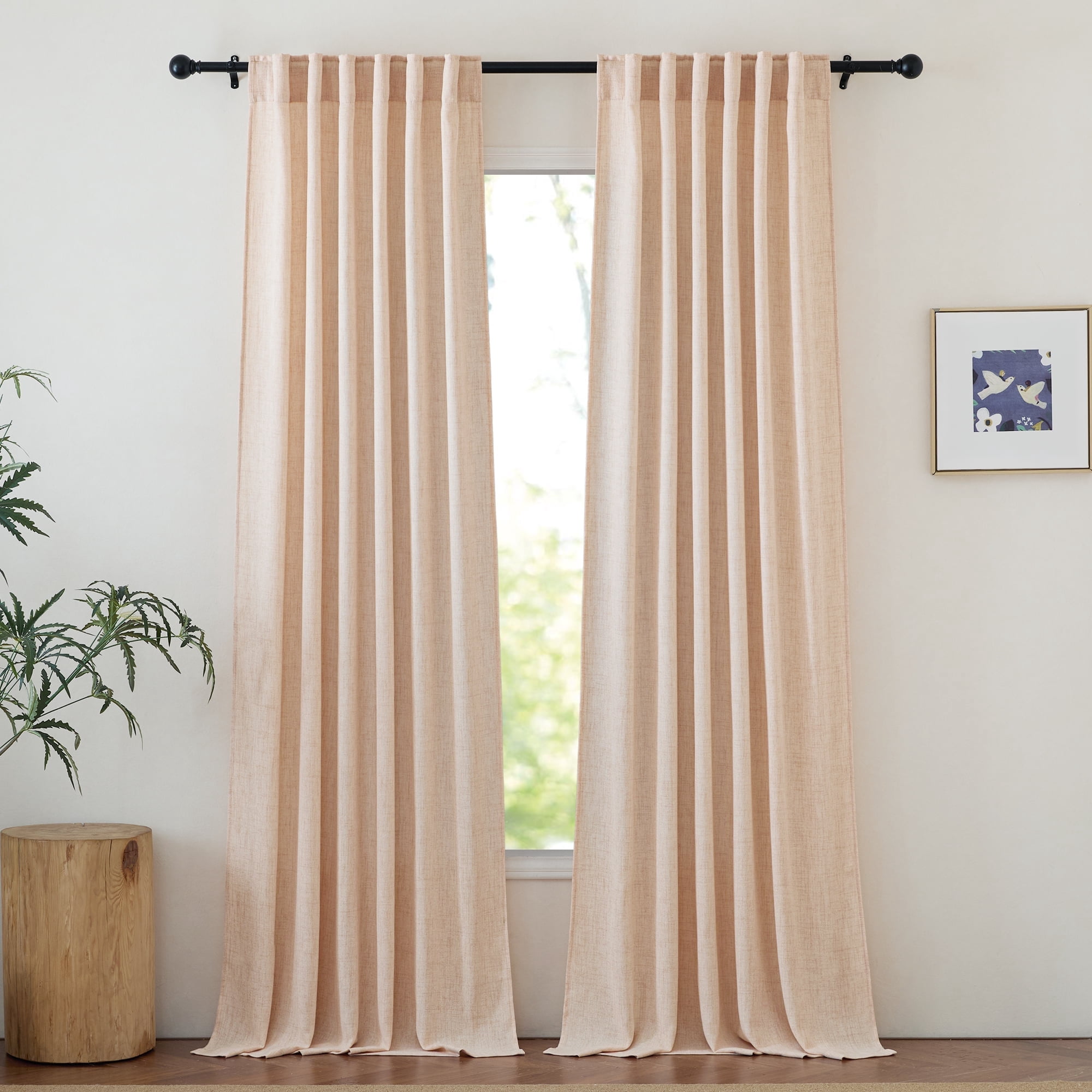 NICETOWN Natural Linen Curtains 120 inches Long, Soft Faux Linen ...