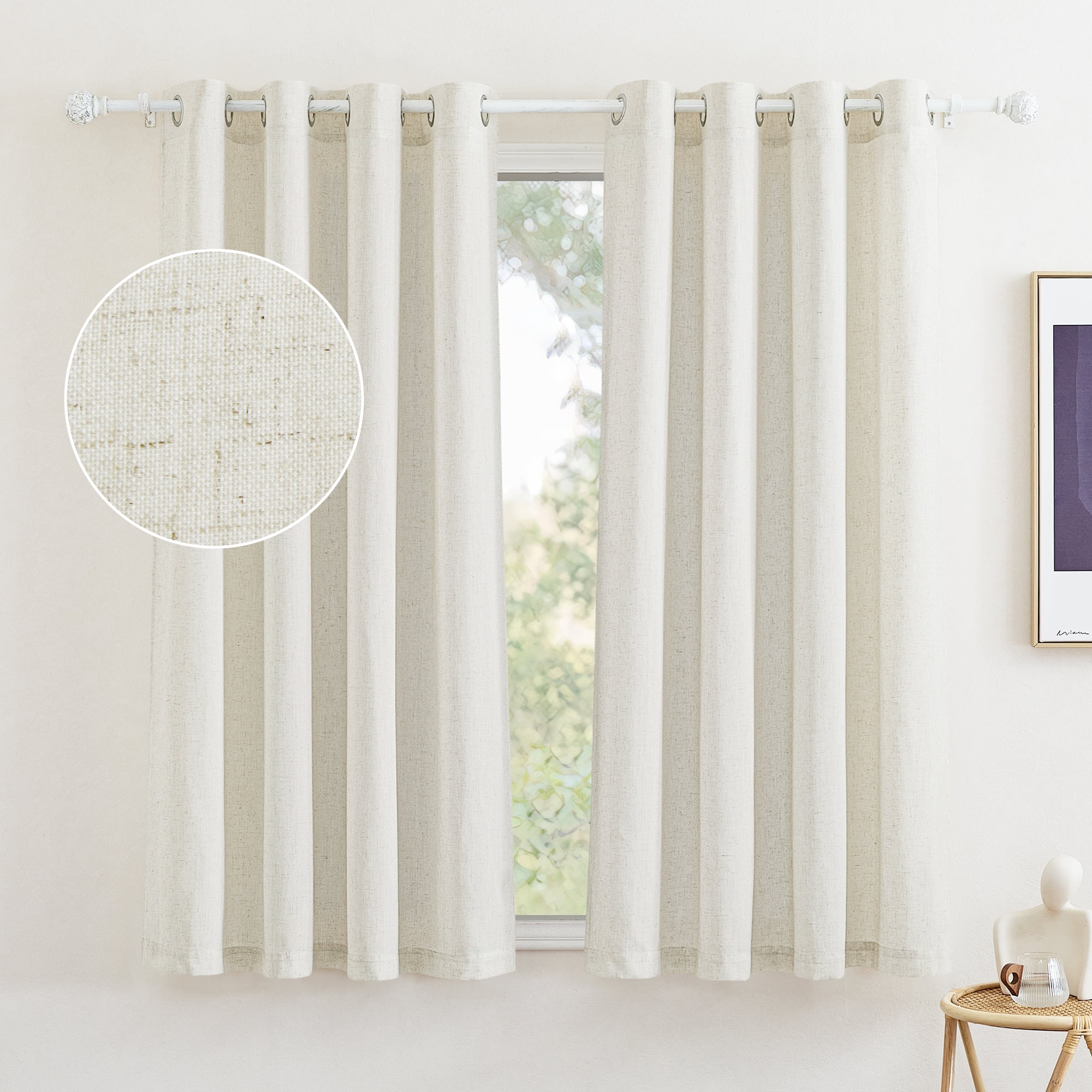 NICETOWN Natural Linen Curtains 63-inch Length Rustic Grommet Top Linen ...