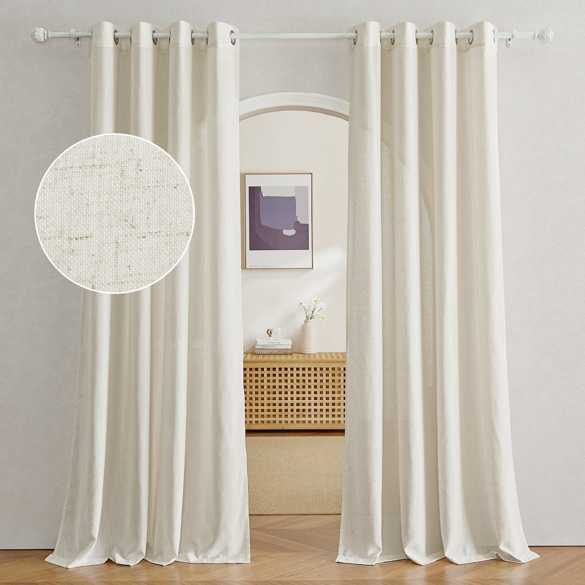 NICETOWN Natural Linen Curtains 96-inch Length 55" Wide for Nursery, 2 ...