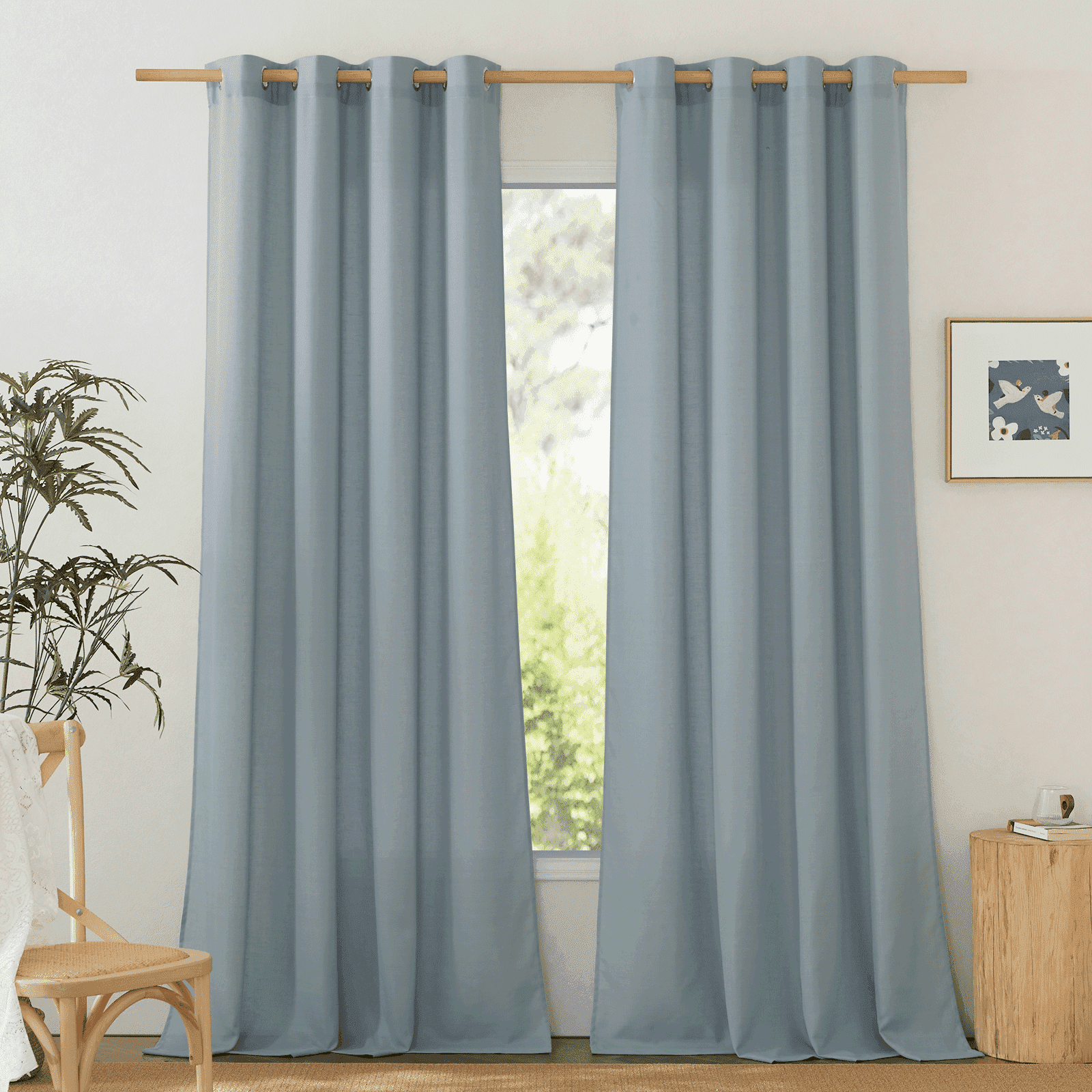 NICETOWN Natural Linen Curtains 96-inch Length 55" Wide for Nursery, 2 ...