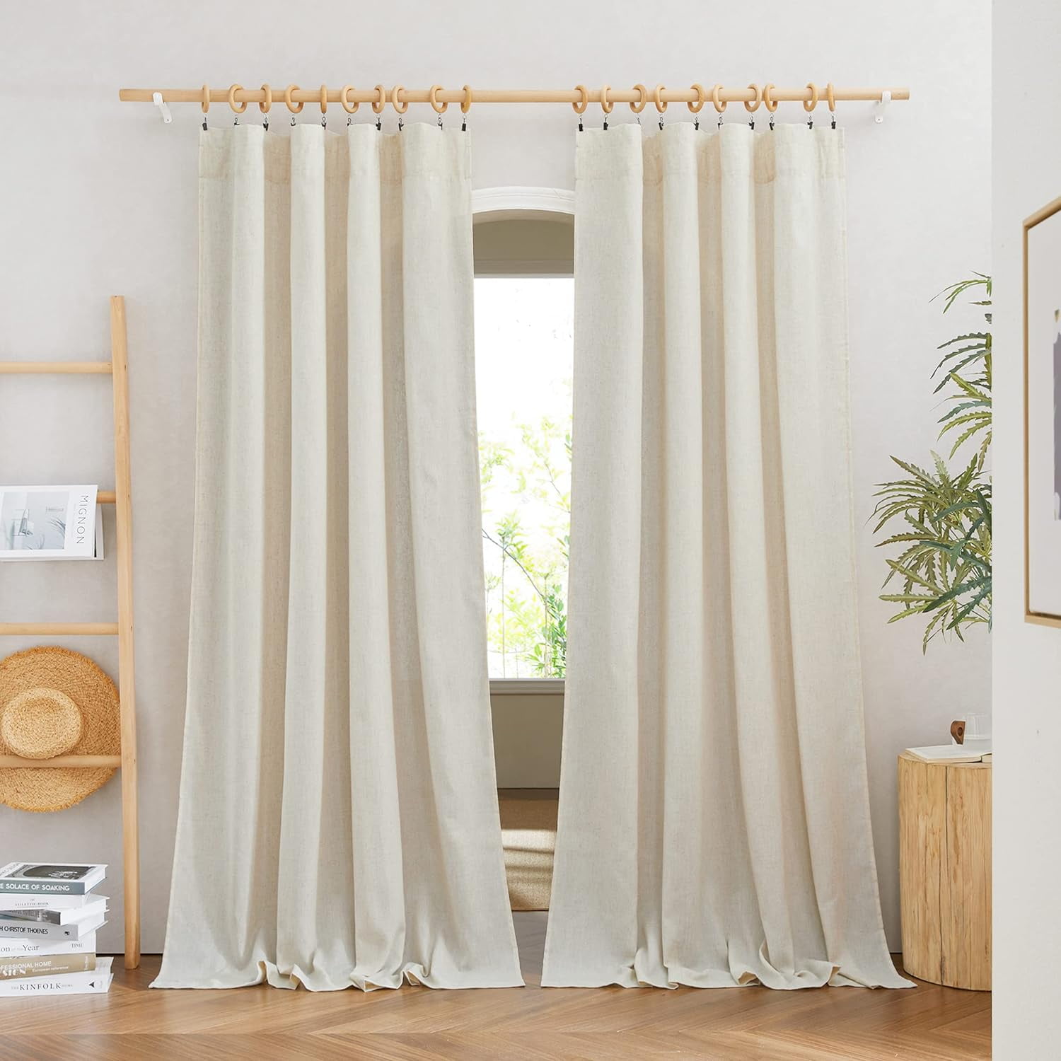 NICETOWN Natural Linen Curtains & Drapes for Windows 84 inch Long, Rod ...