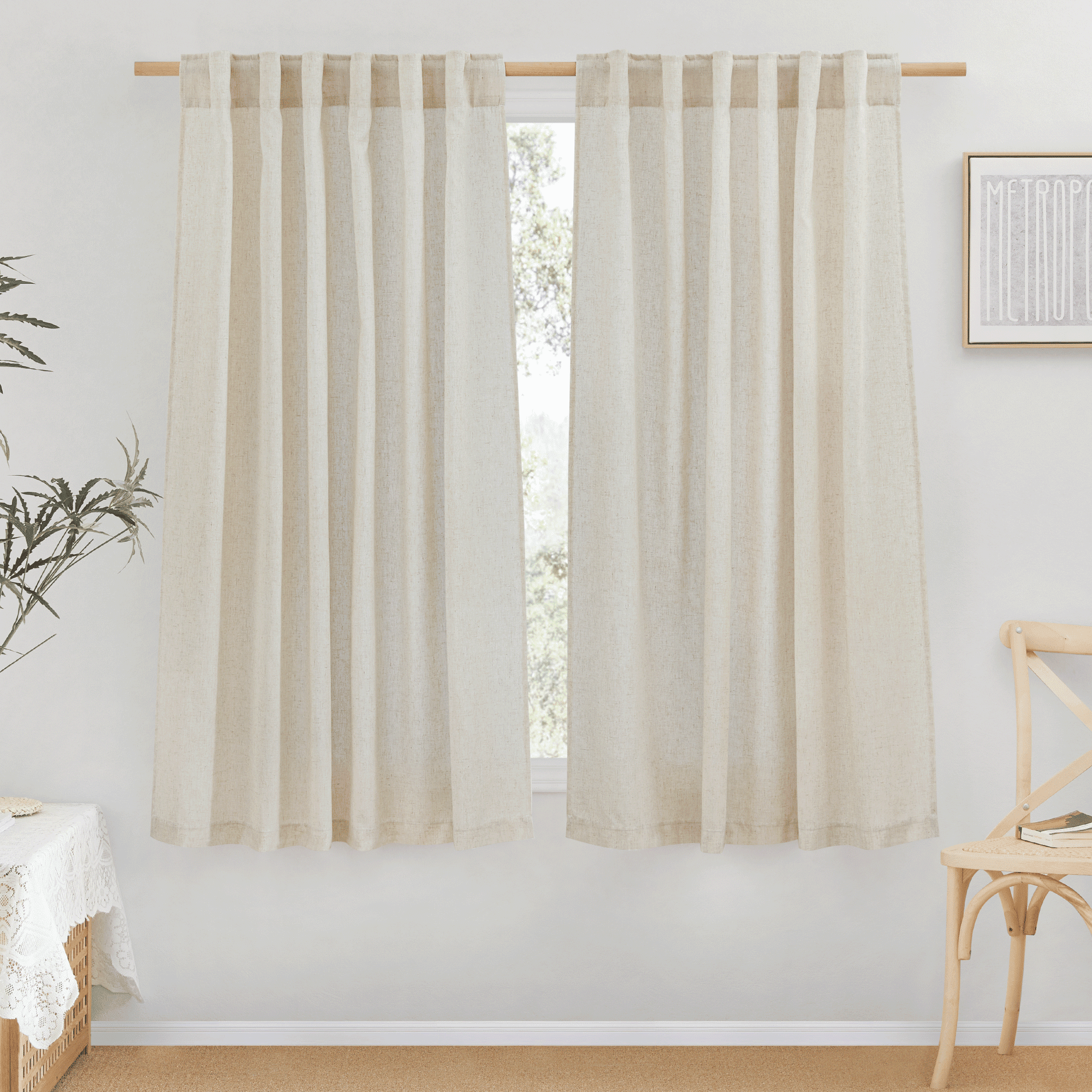 NICETOWN Natural Linen Curtains for Living Room 72 inch Length 55" Wide ...
