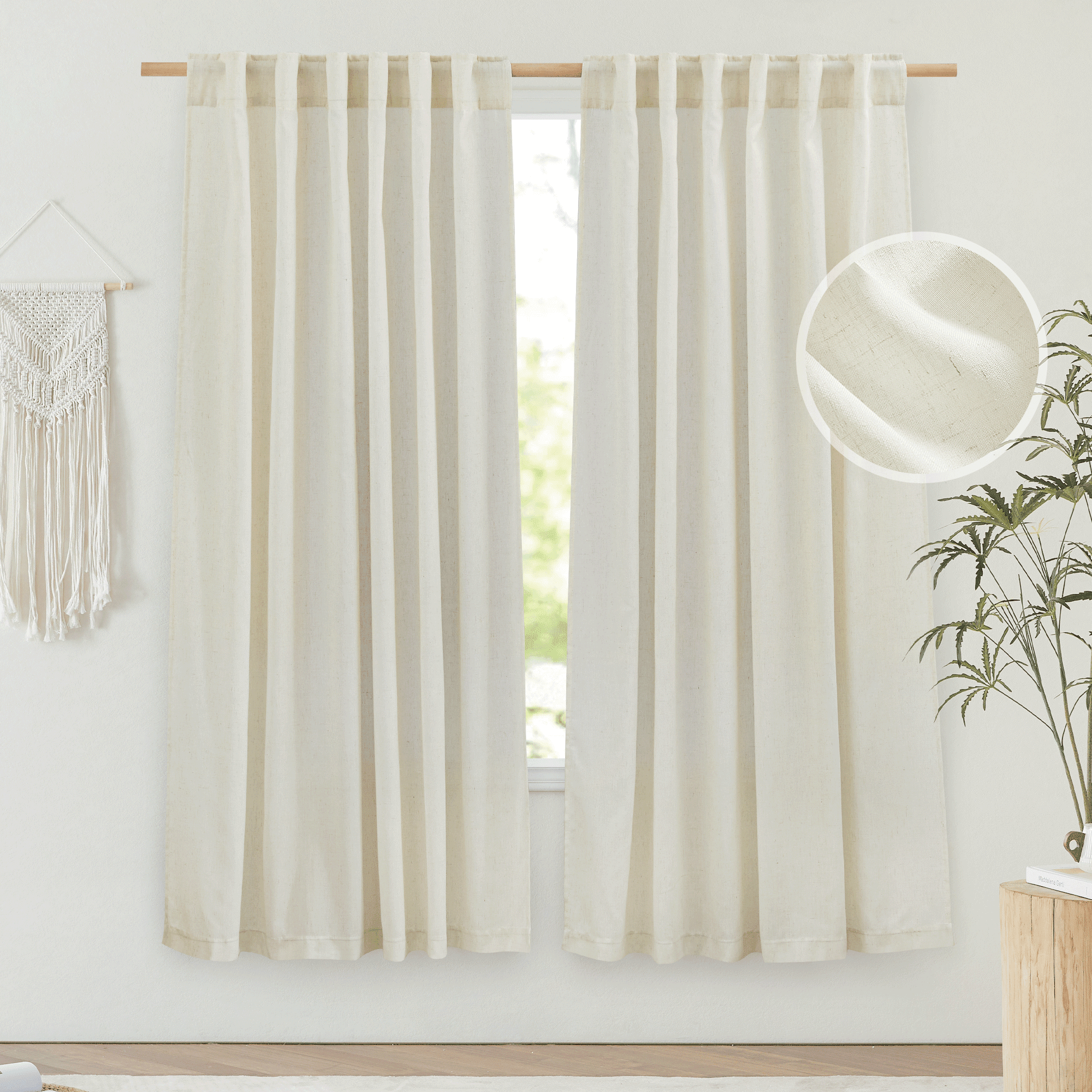 NICETOWN Natural Linen Curtains for Living Room 72 inch Length 55" Wide ...
