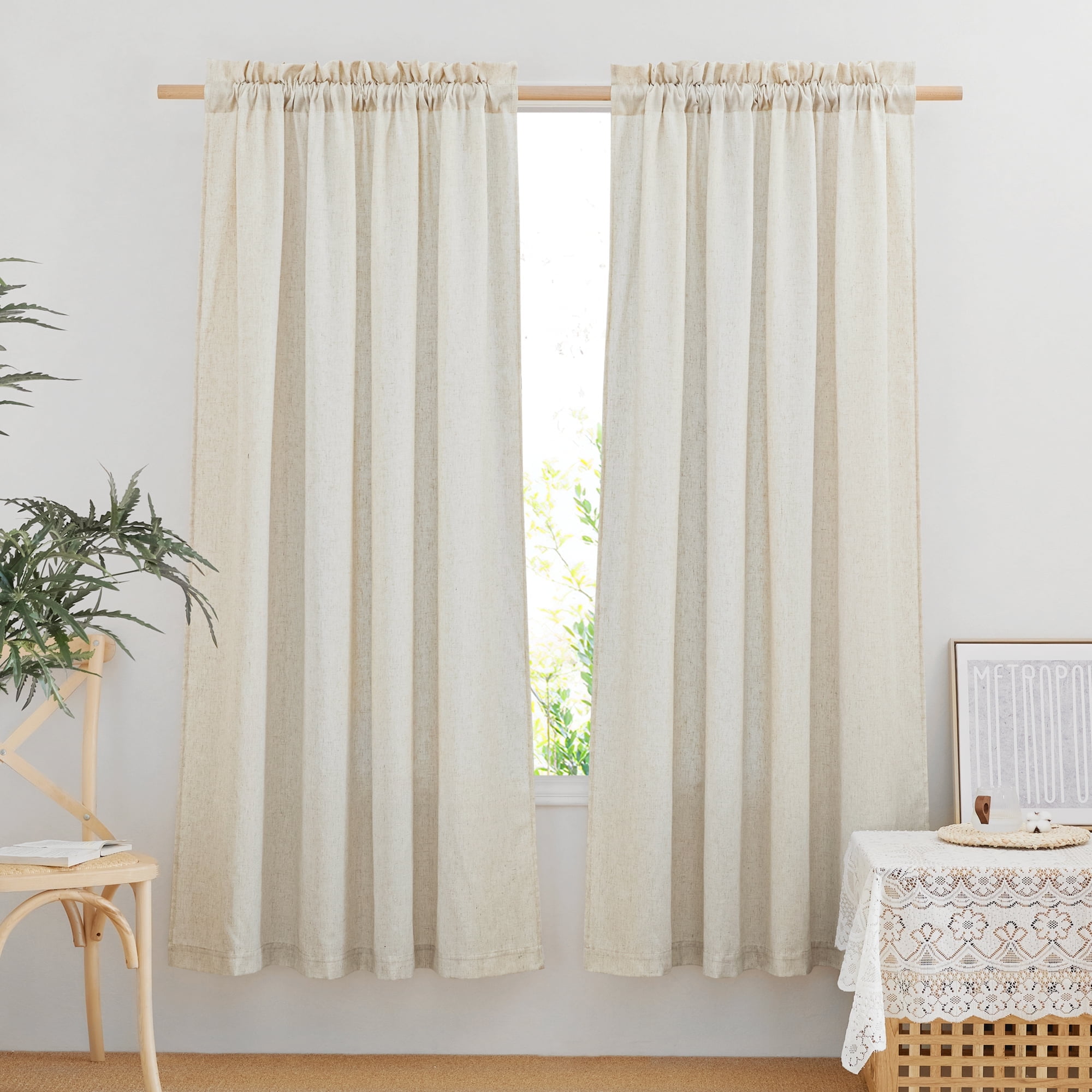 NICETOWN Natural Linen Curtains for Living Room, Classic Rod Pocket ...