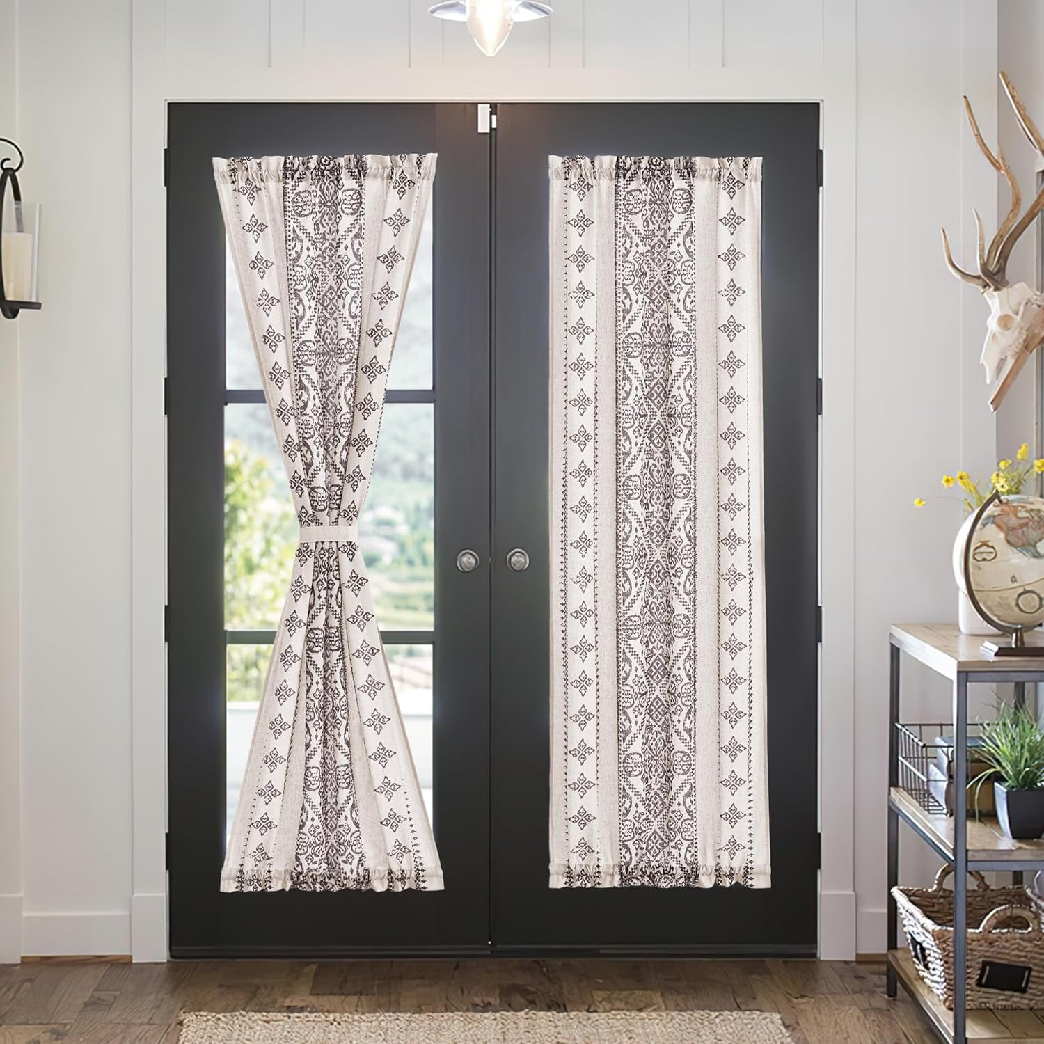 NICETOWN Natural Linen Door Curtains for Glass French Door, Farmhouse ...