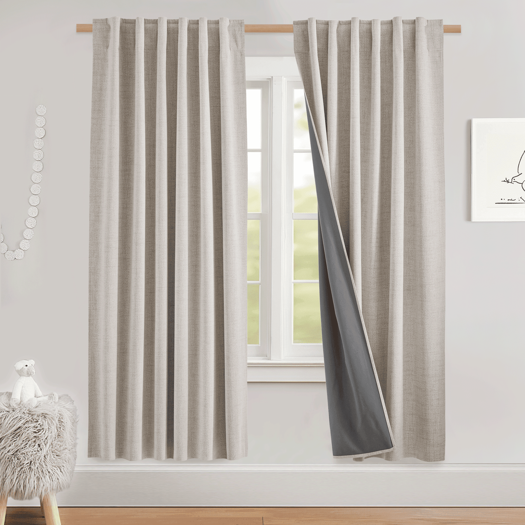 NICETOWN Natural Linen Full Blackout Curtains for Dining Room, 100% ...