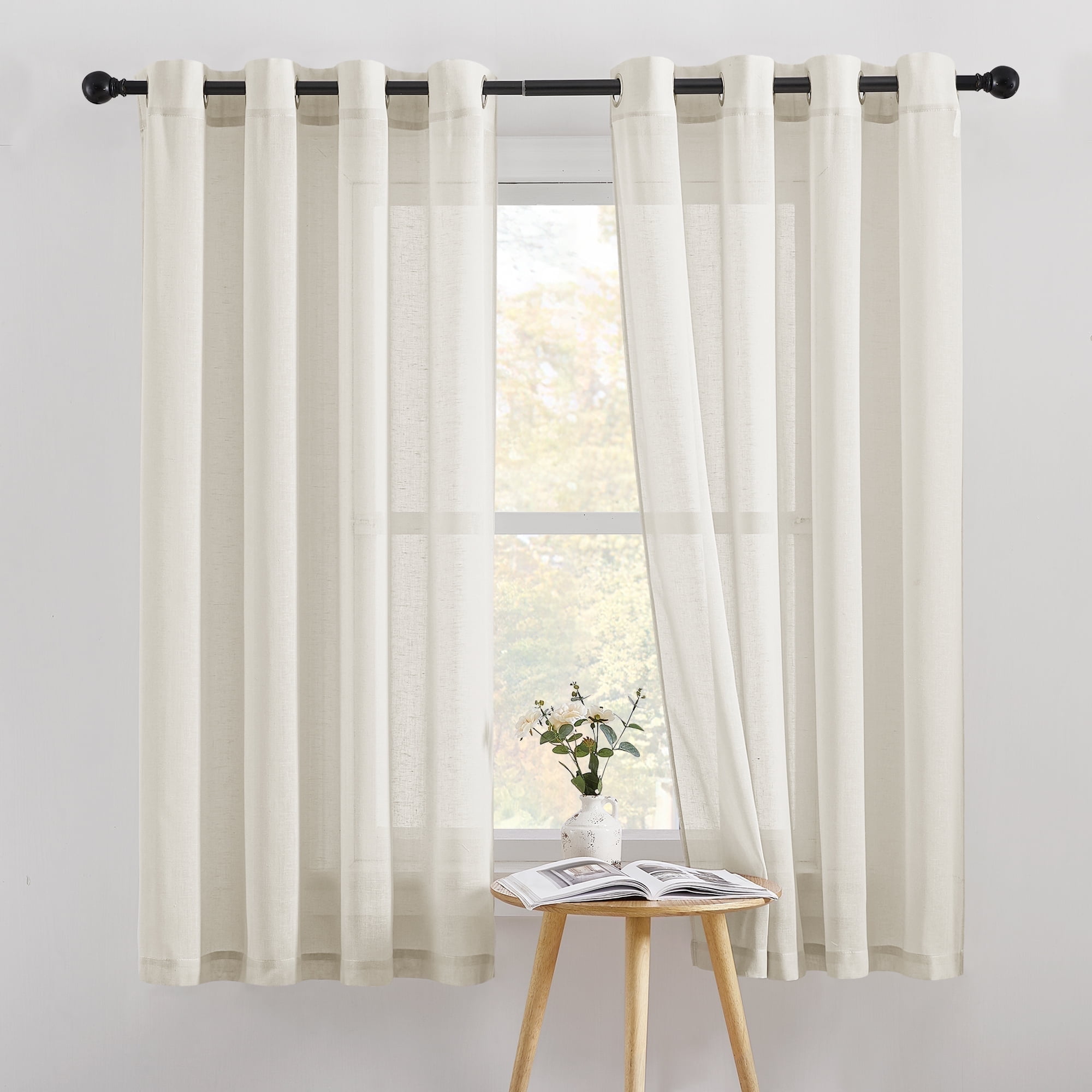 NICETOWN Natural Sheer Linen Curtains Flax Textured 63 inches Long 52 ...
